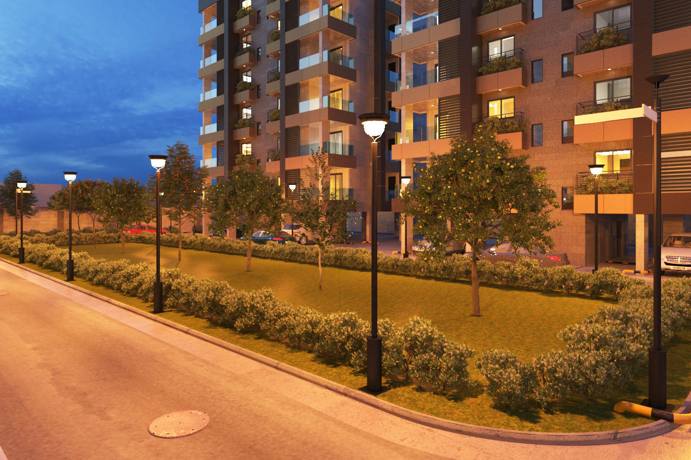 Residential complex exterior scene 3D model | CGTrader