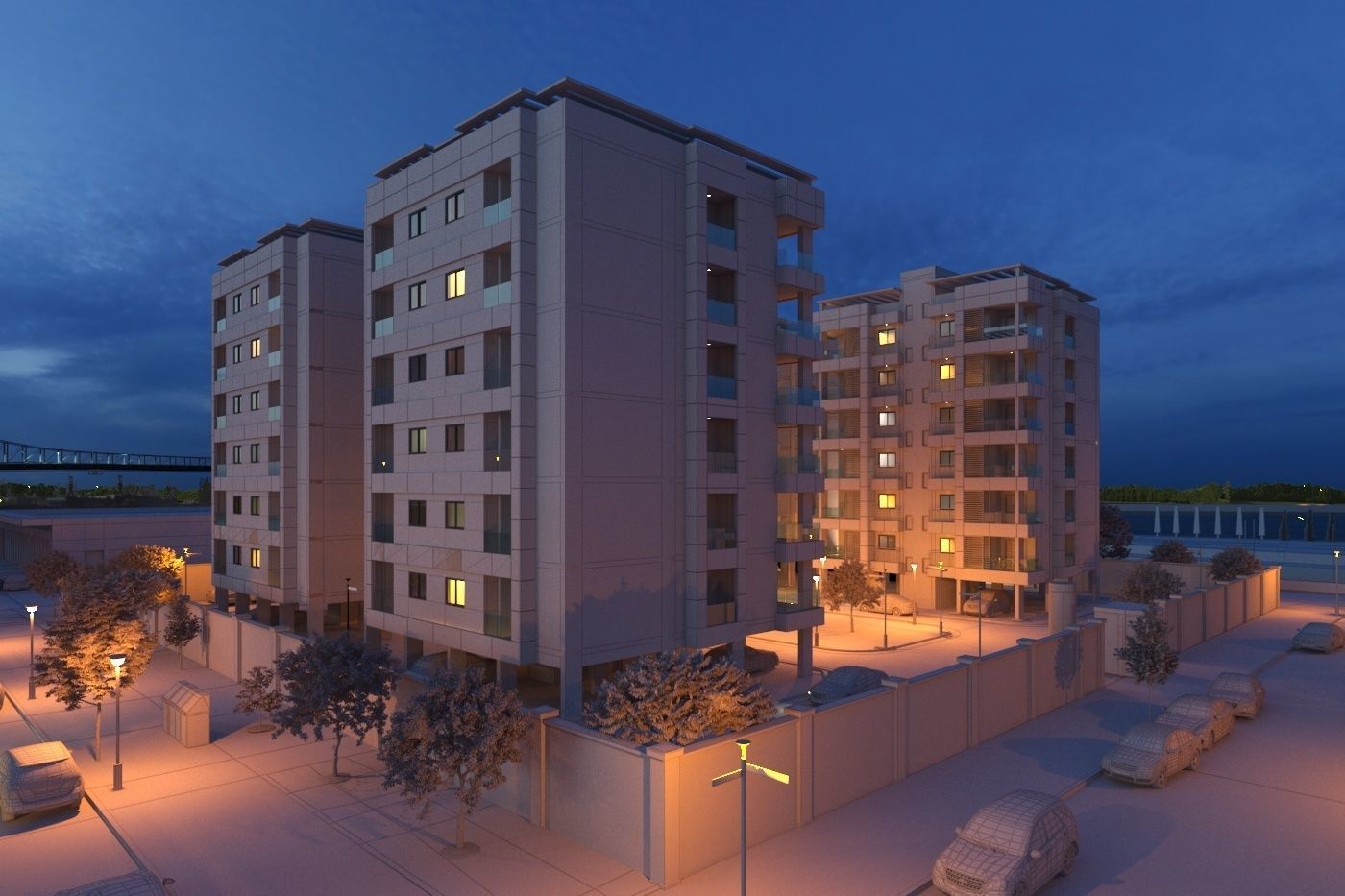 Residential complex exterior scene 3D model | CGTrader