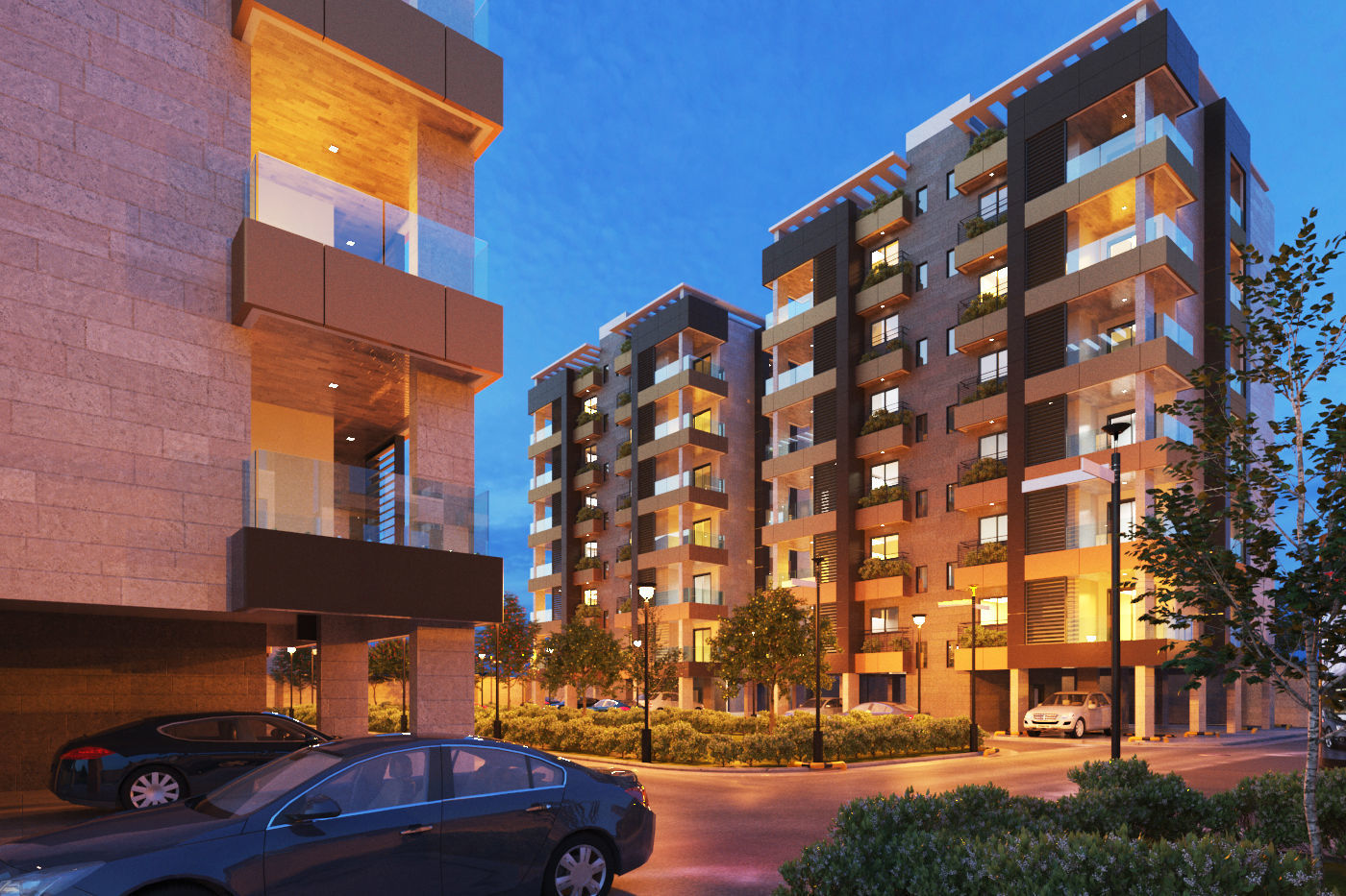 Residential complex exterior scene 3D model | CGTrader