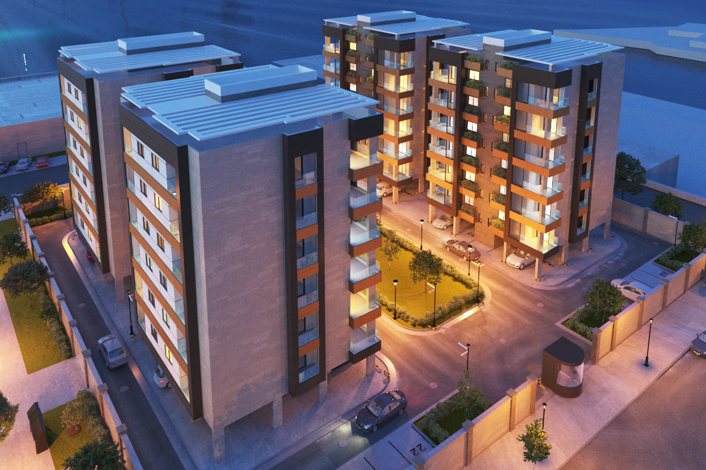 Residential complex exterior scene 3D model | CGTrader