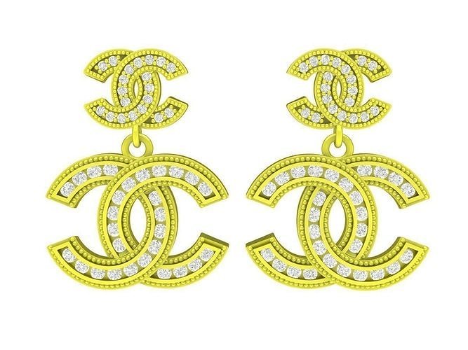 7452 C letter diamond women earring 3D model 3D printable | CGTrader