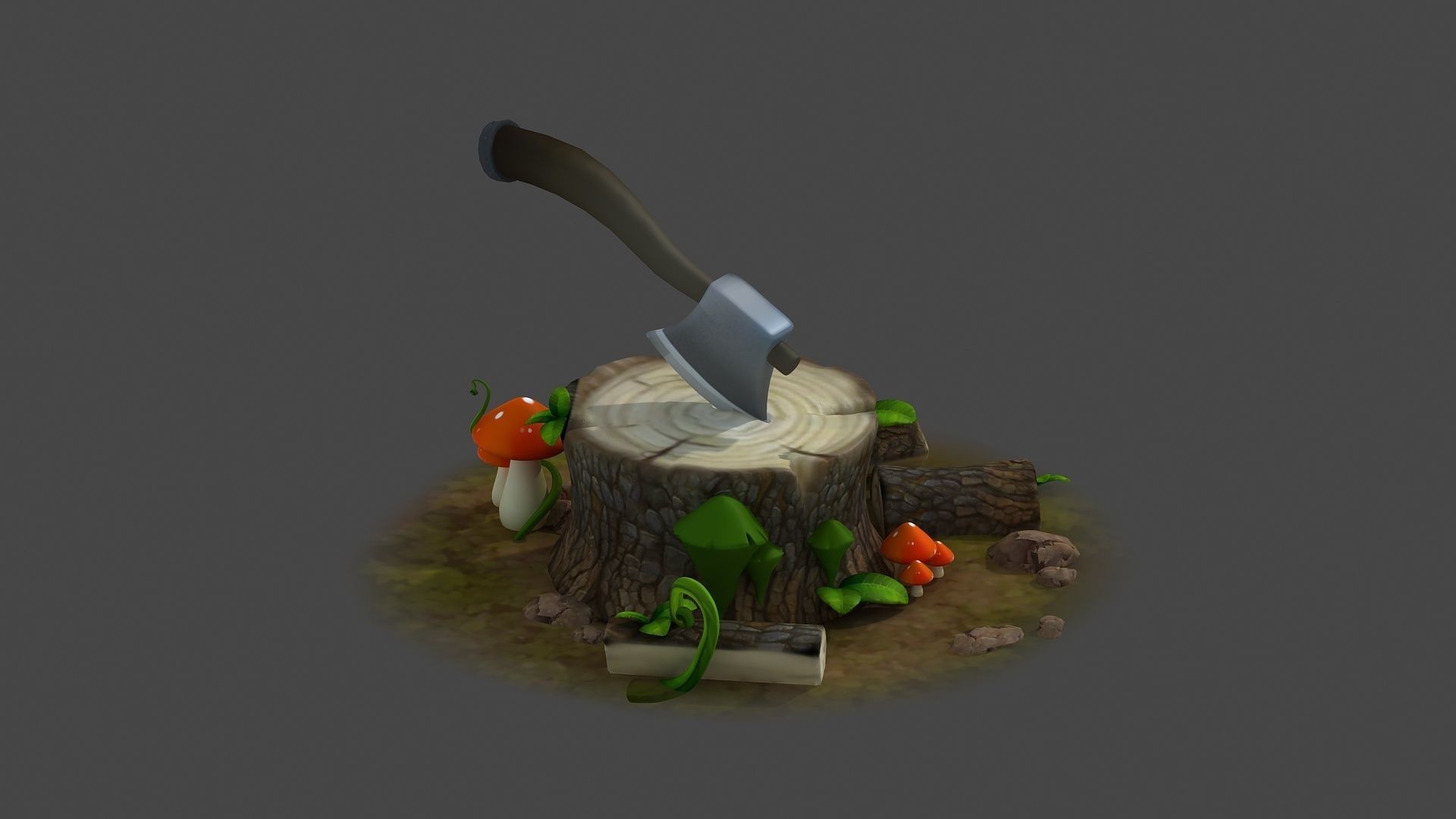 Cartoons stumps axes chopping trees 3D model | CGTrader