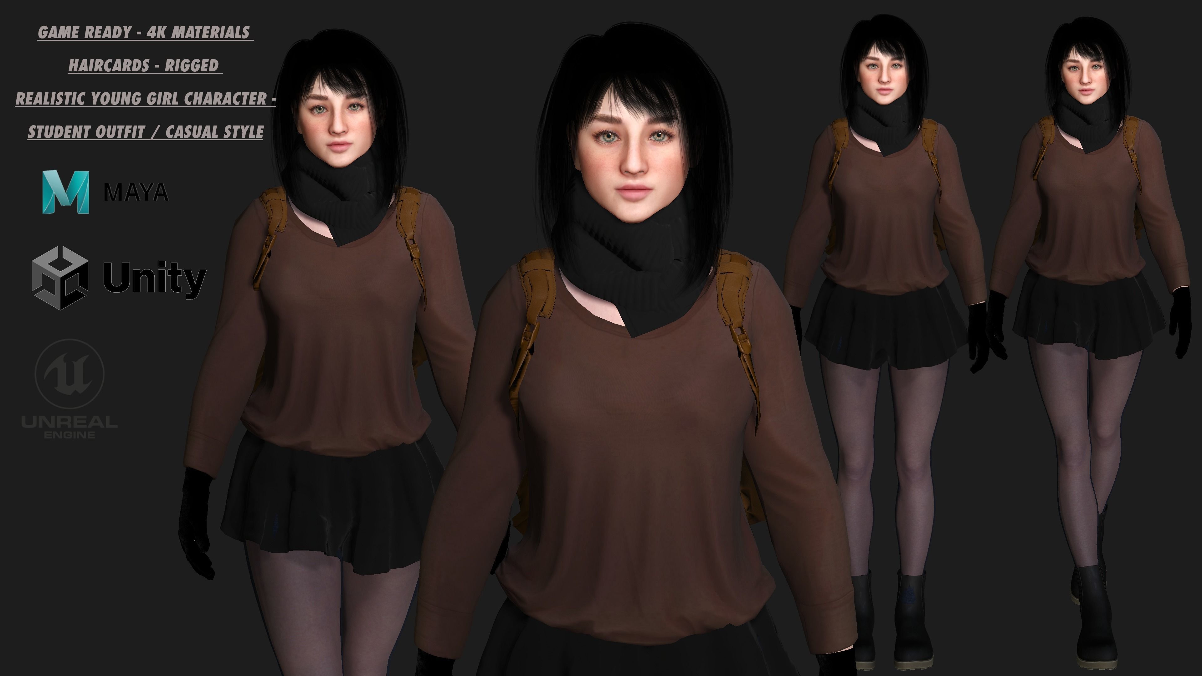 3D model AAA 3D REALISTIC YOUNG GIRL CHARACTER - SCHOOL CASUAL OUTFIT ...
