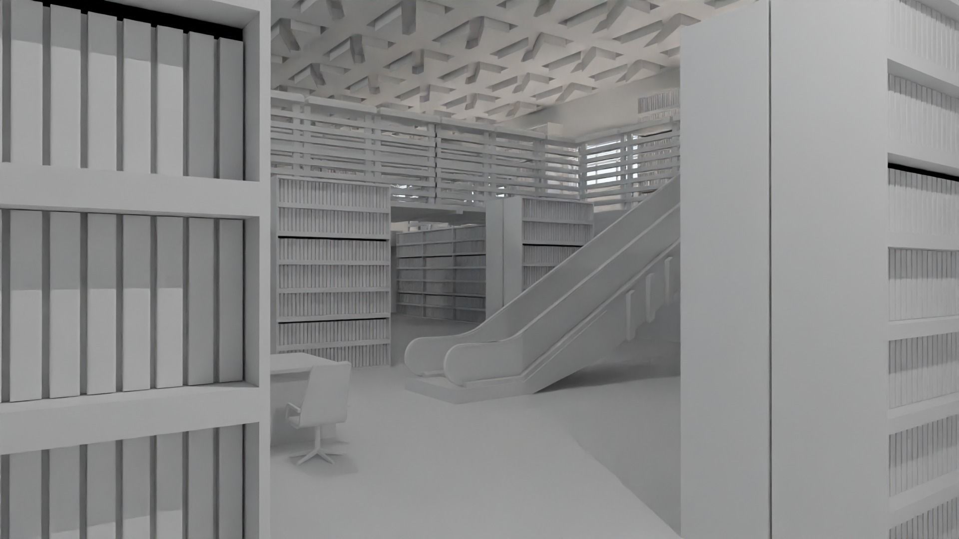 3D model Library interior - Bookstore - No Material VR / AR / low-poly ...