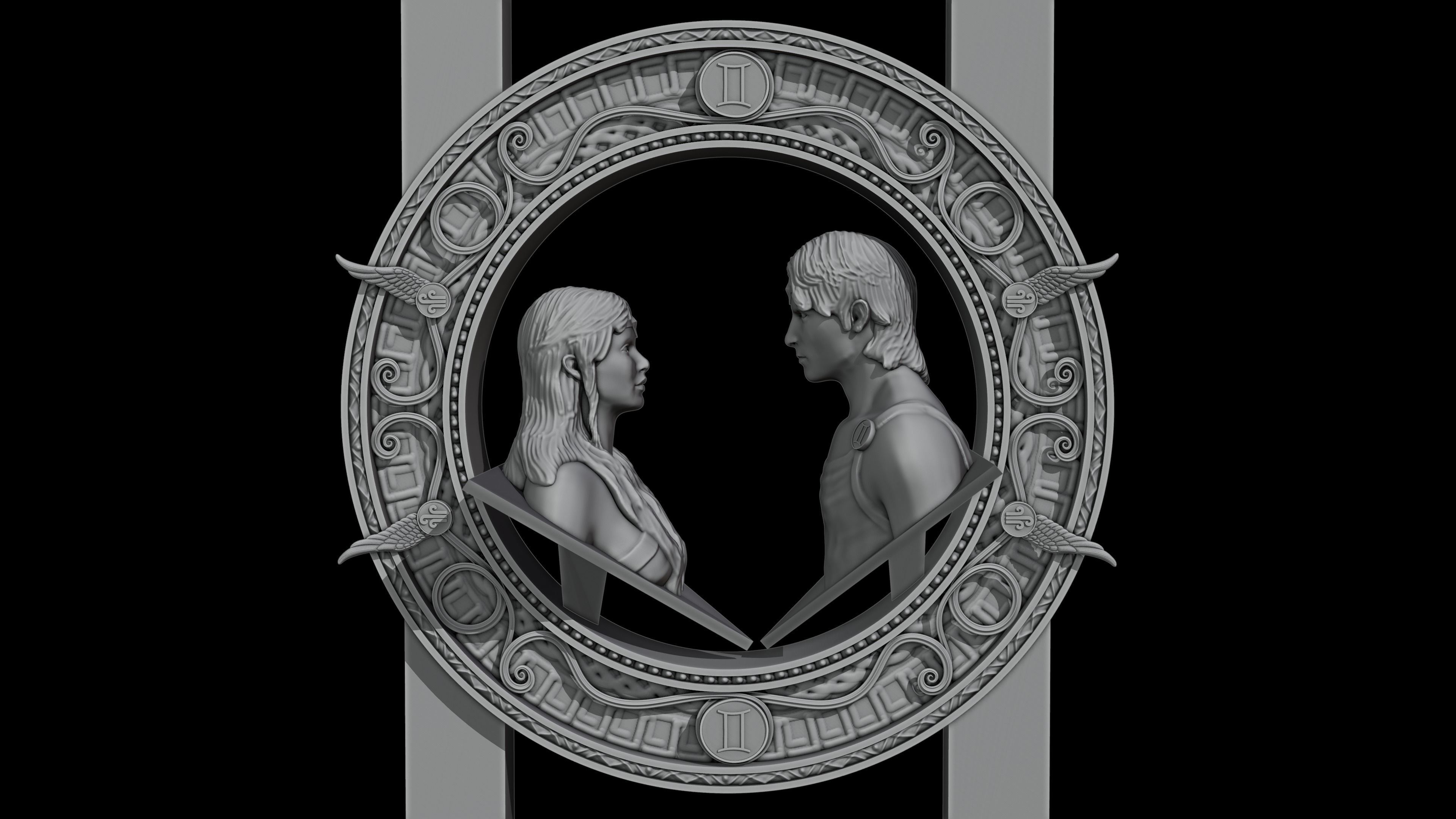 Gemini Zodiac Astrology Greek Male Female Character Sculpture 3D model ...