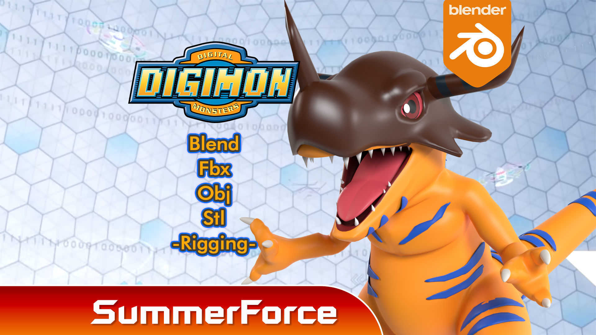Greymon - Digimon 3D model rigged | CGTrader