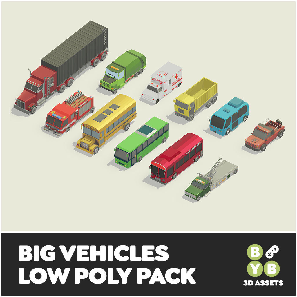 3D model Stylized Low-Poly Big Vehicles Pack - 3D Model VR / AR / low-poly | CGTrader
