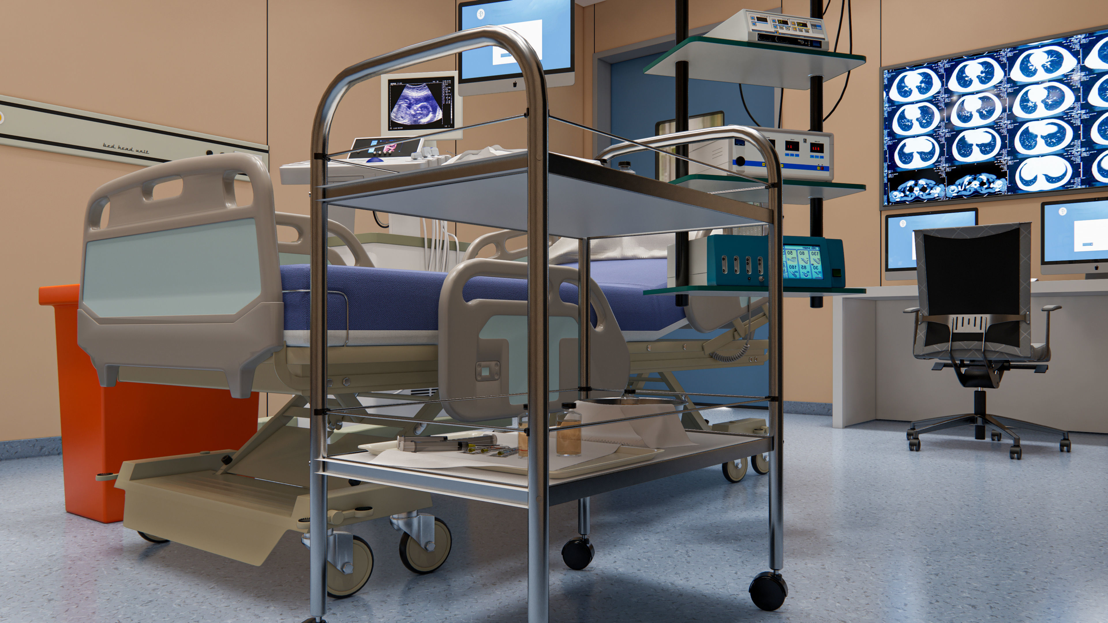Hospital endoscopy room Interior 3D model | CGTrader