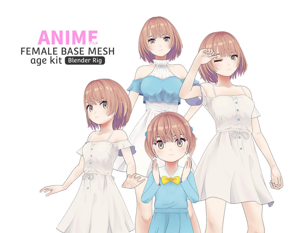 3D model Anime Female Base Mesh Age Kit VR / AR / low-poly | CGTrader