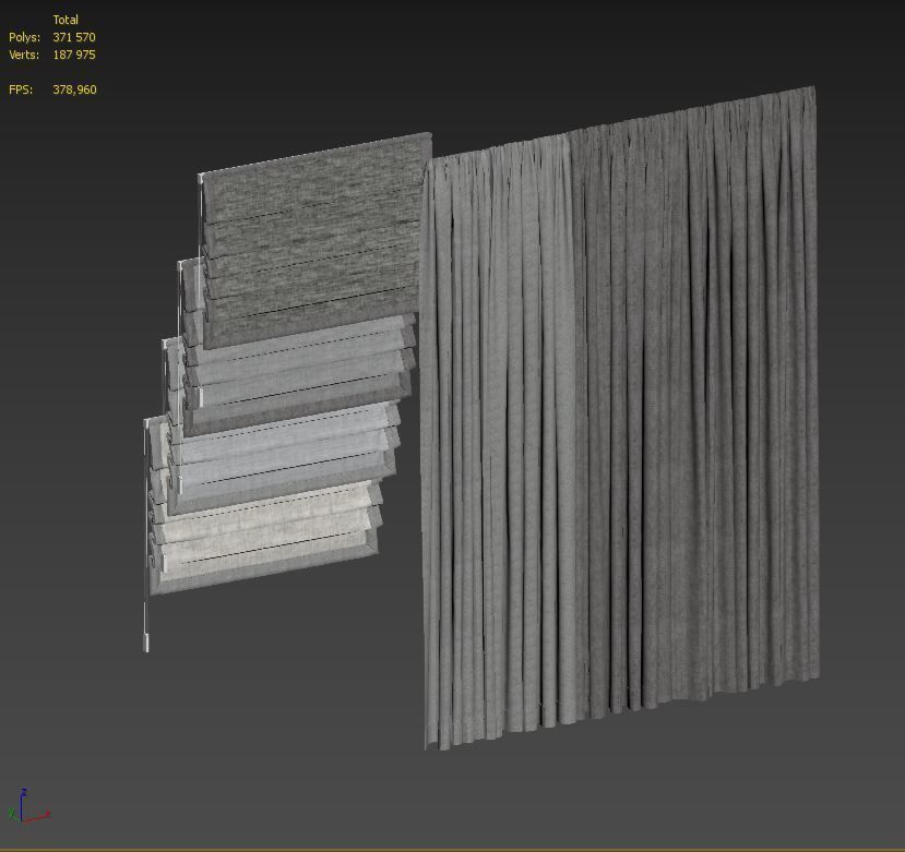 A set of curtains and Roman curtains Gray scale 3D model | CGTrader