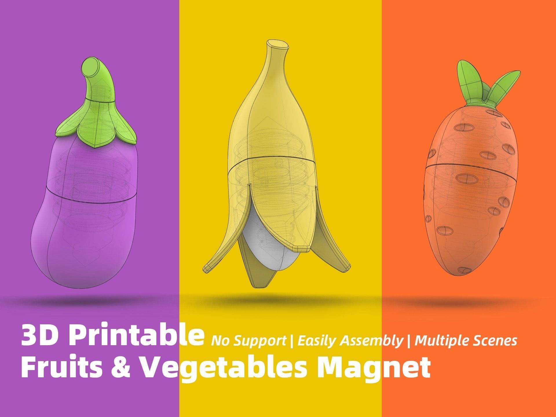 3D Printable Fruits and Vegetables Magnet 3D model 3D printable | CGTrader