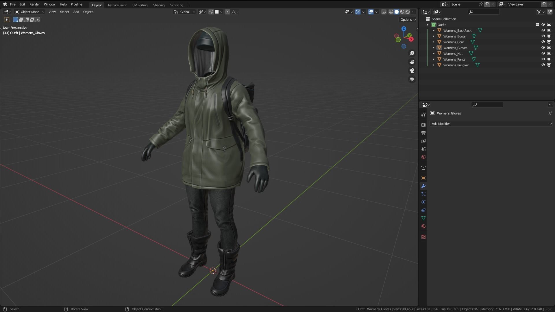 3D model Female Winter Outfit 2 VR / AR / low-poly | CGTrader