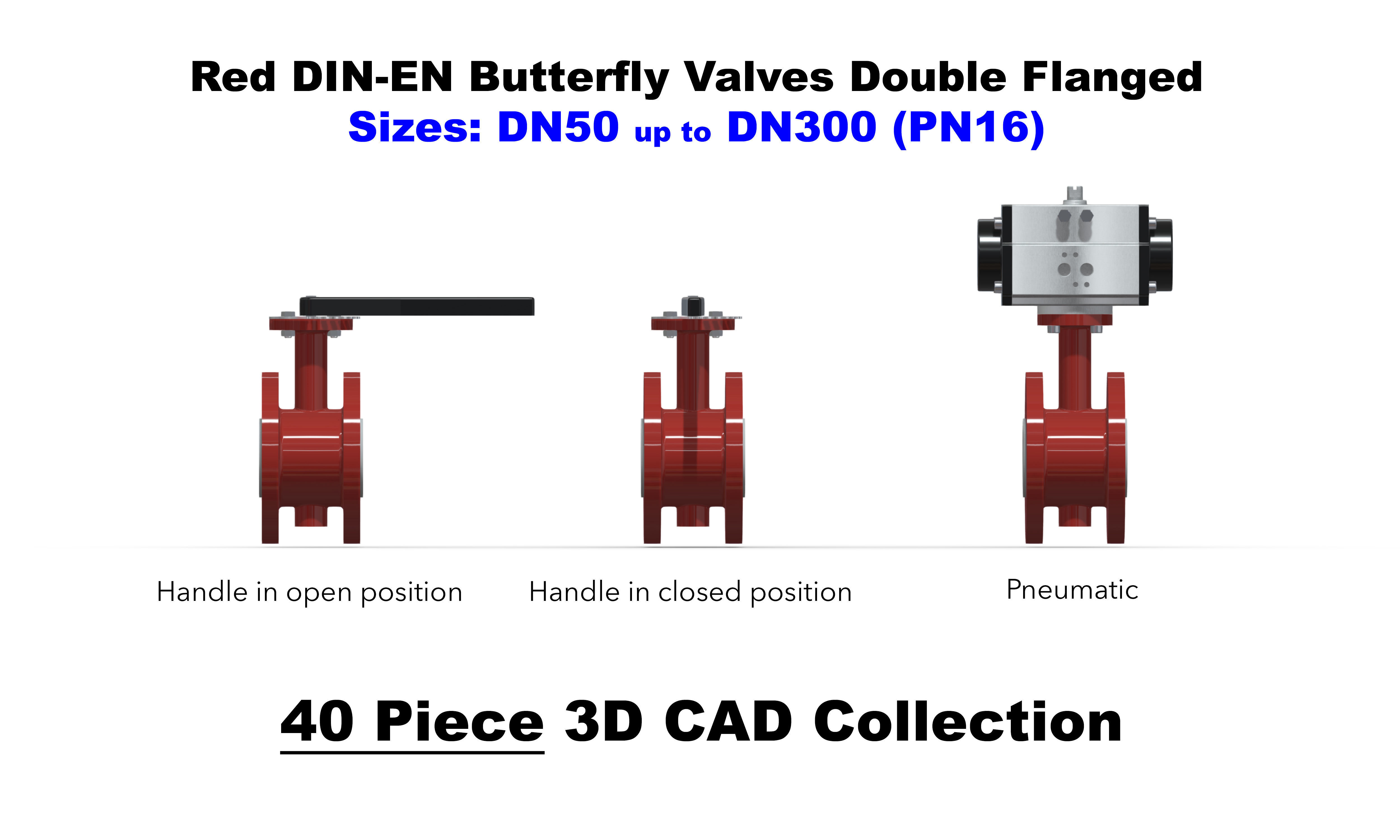 DIN-EN Butterfly Valves - Double Flanged - Red 3D model | CGTrader