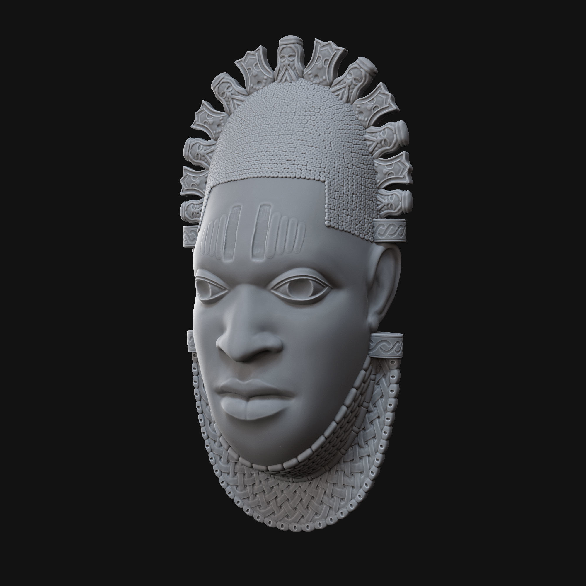 African Benin ivory mask of Queen Idia 3d print 3D model 3D printable ...