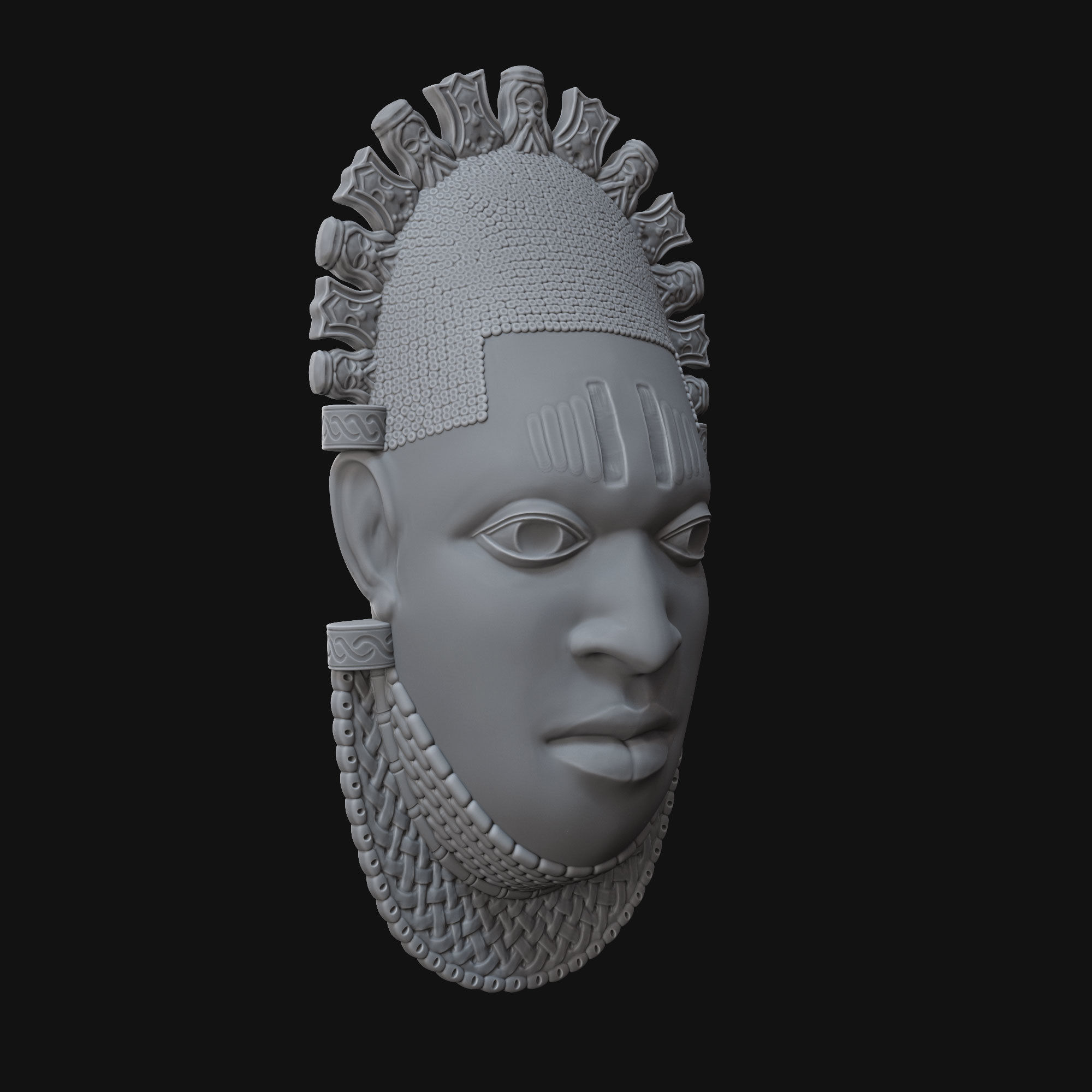 African Benin ivory mask of Queen Idia 3d print 3D model 3D printable ...