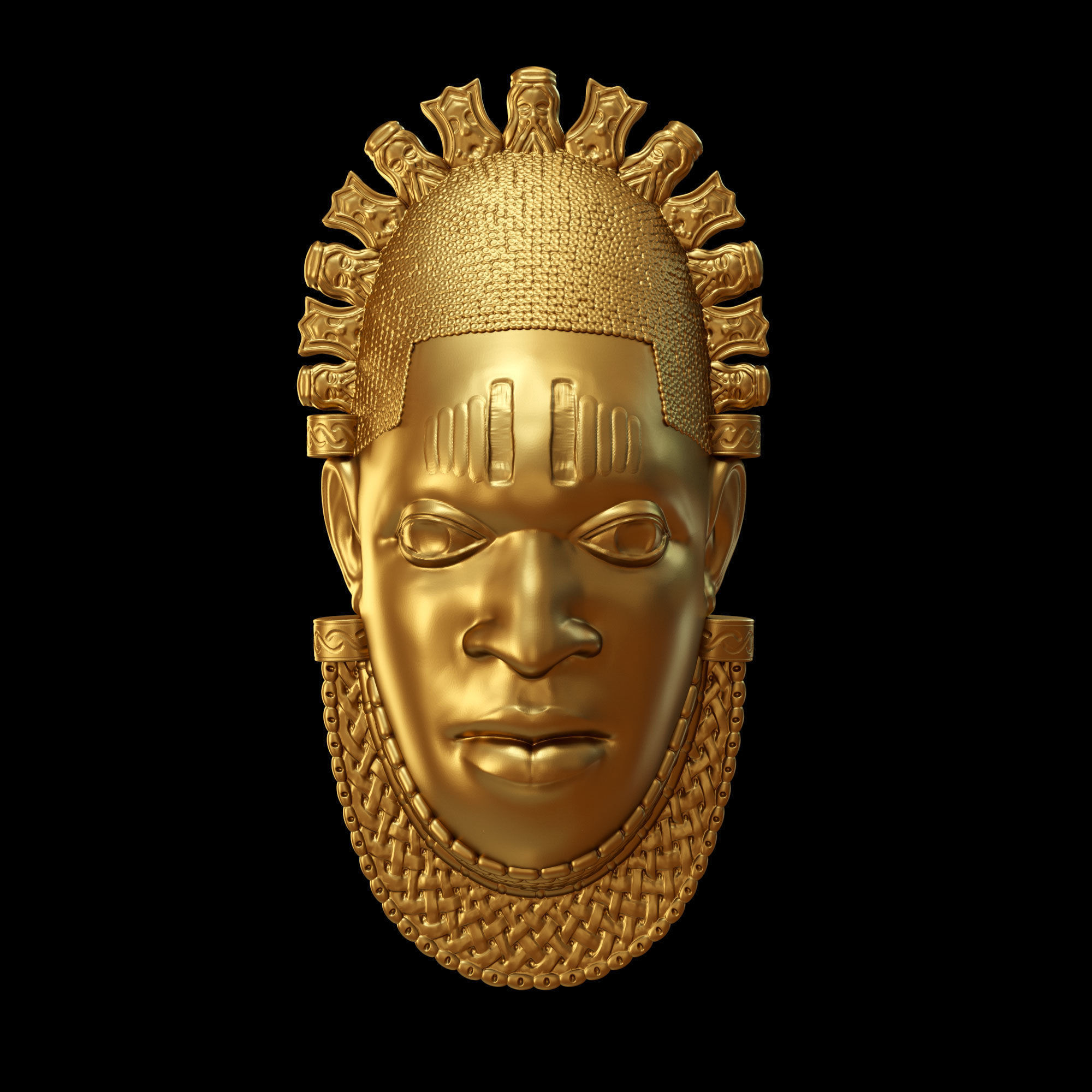 African Benin ivory mask of Queen Idia 3d print 3D model 3D printable ...