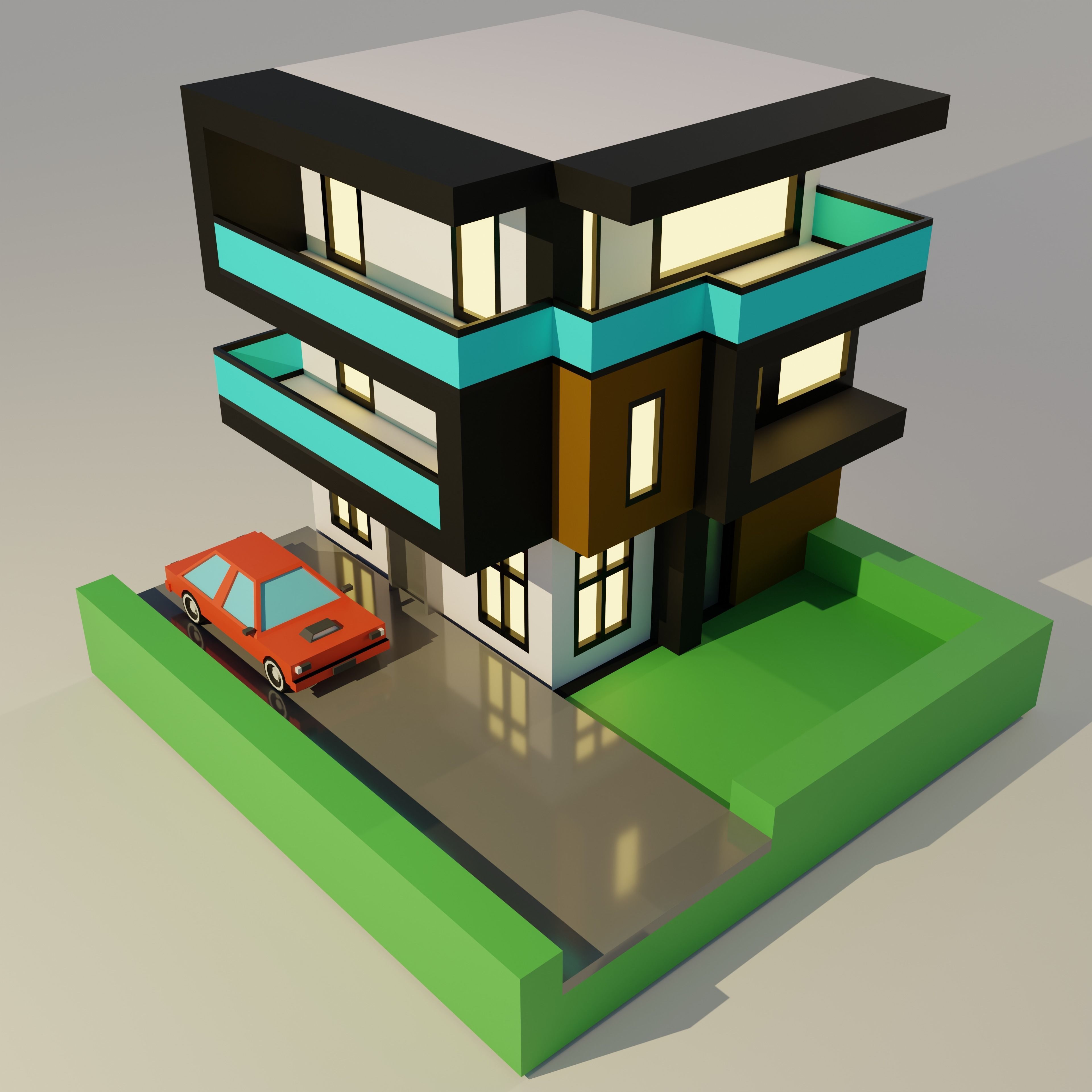 3D model Low poly Modern House 002 VR / AR / low-poly | CGTrader