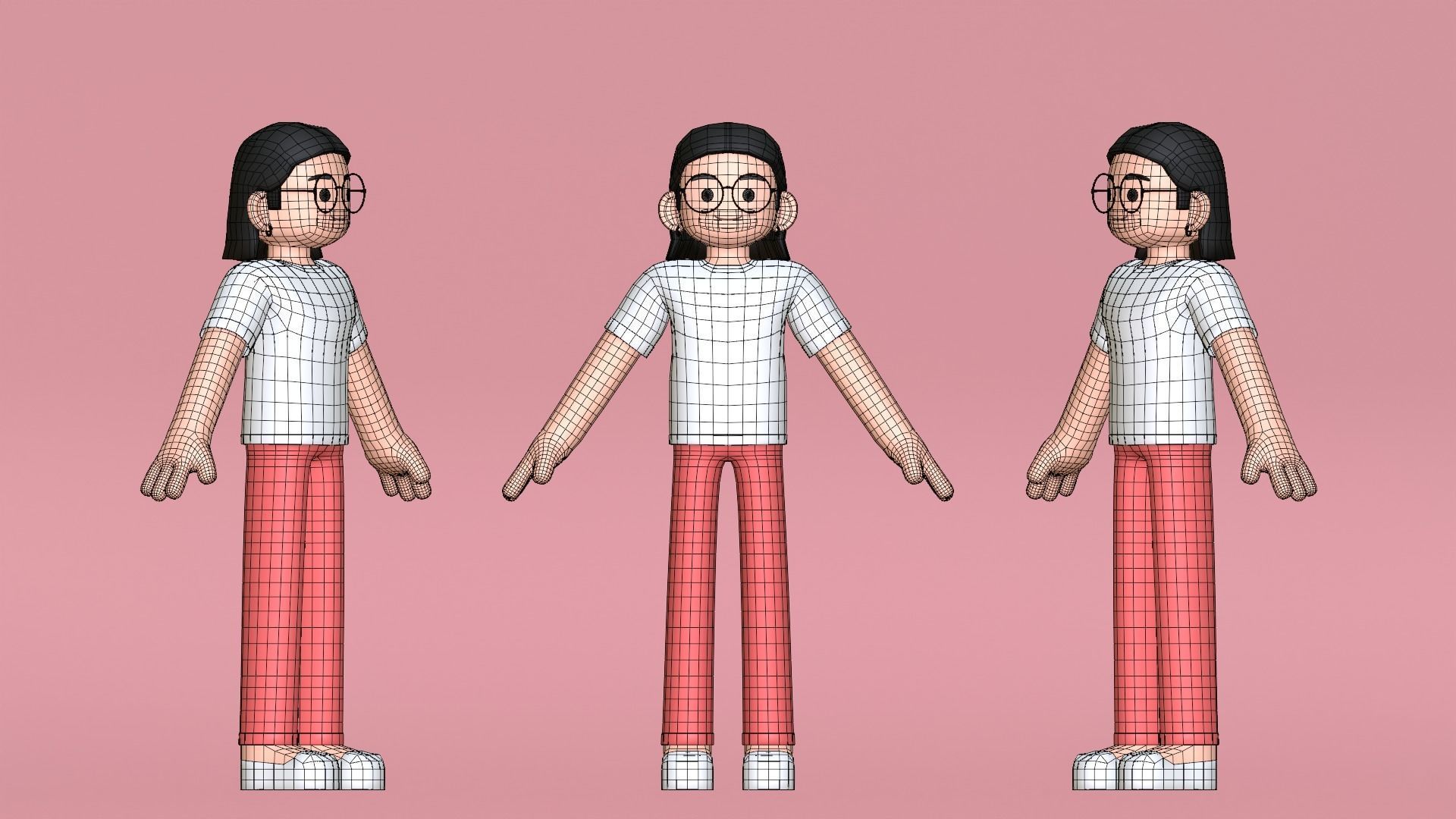 3D model Minimal Simple Girl Cartoon Character VR / AR / low-poly ...