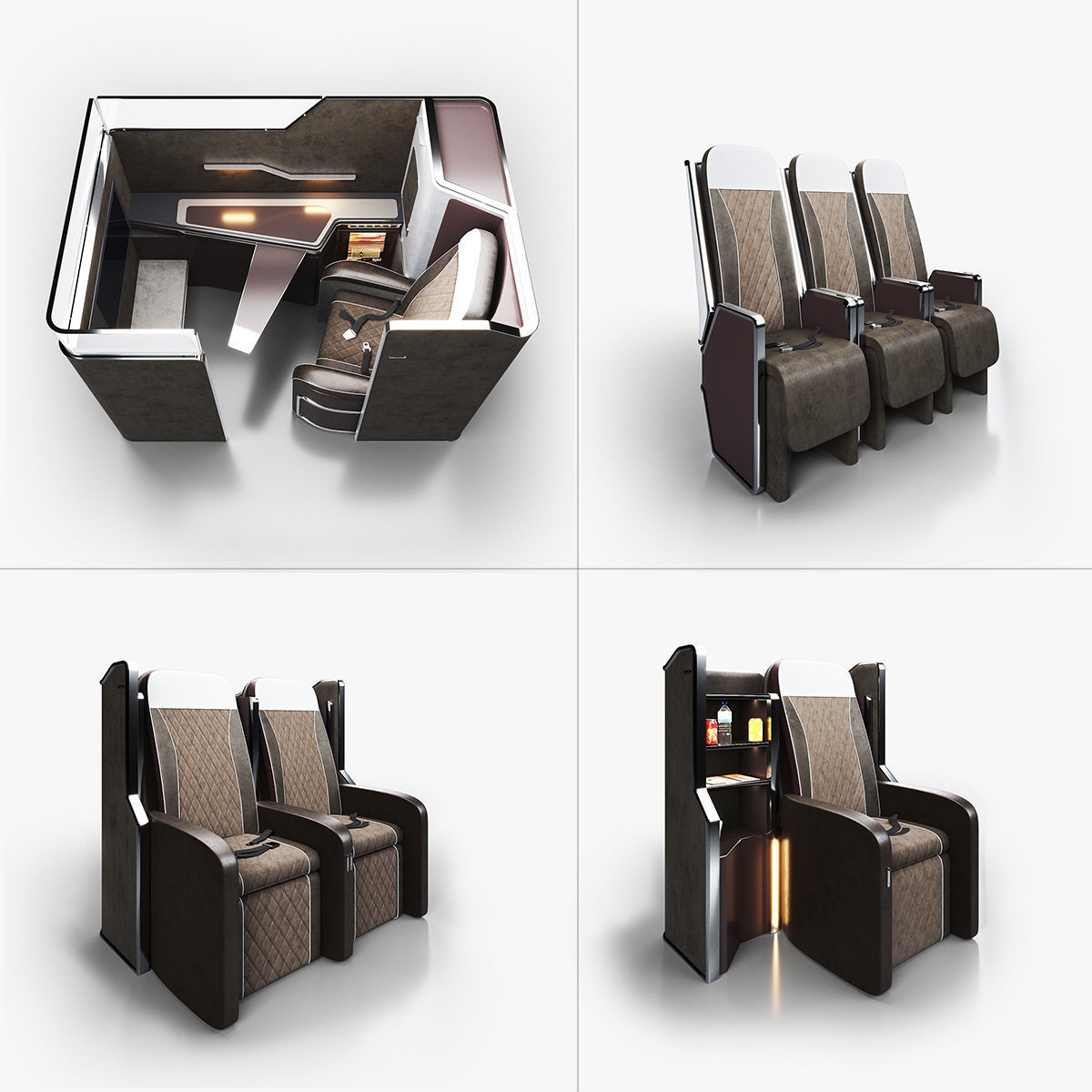 Passenger Seats All Classes - Economy - Business - First Class 3D Model ...