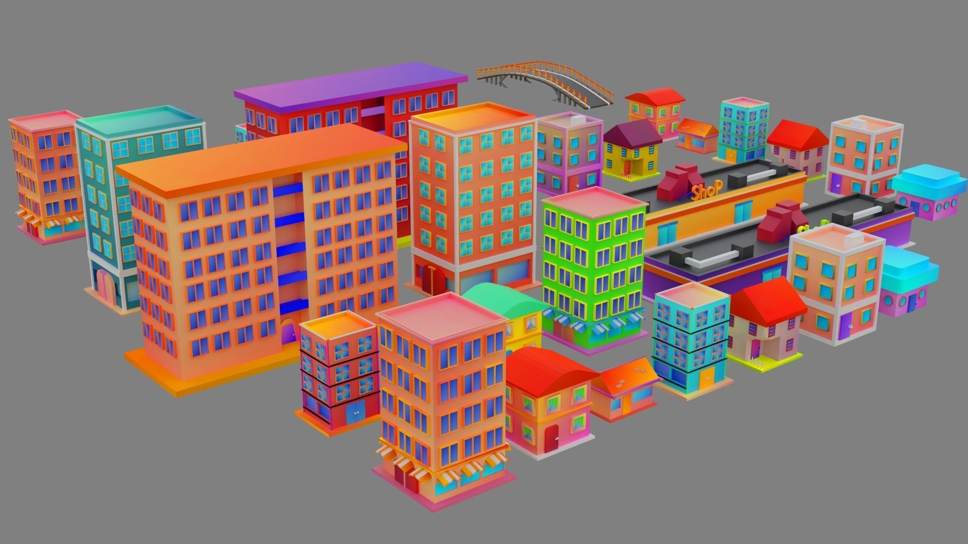 Low Poly City Pack free VR / AR / low-poly 3D model | CGTrader
