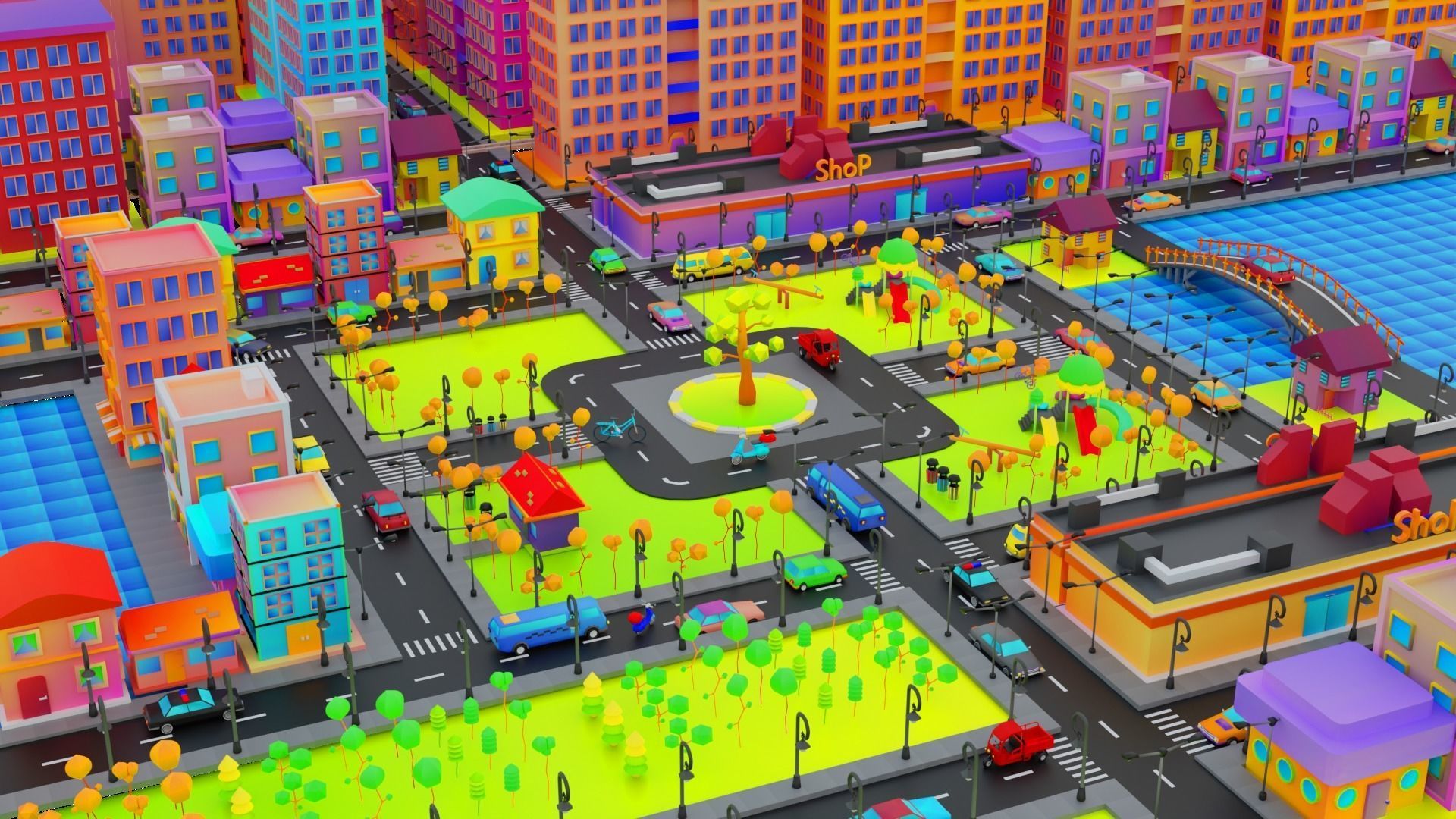 Low Poly City Pack free VR / AR / low-poly 3D model | CGTrader