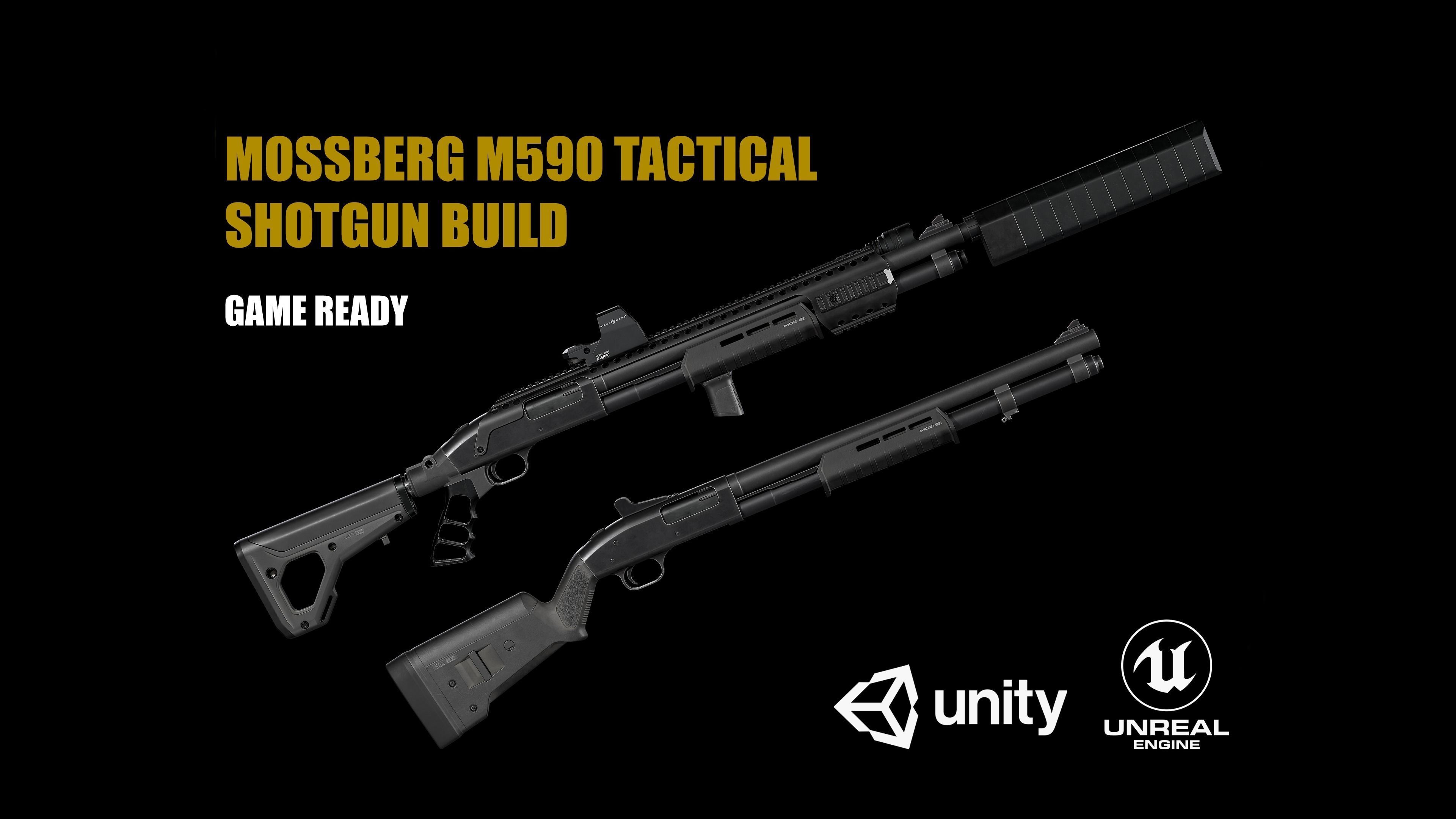 3D model Mossberg 590 Tactical 12 Gauge Shotgun Build VR / AR / low ...