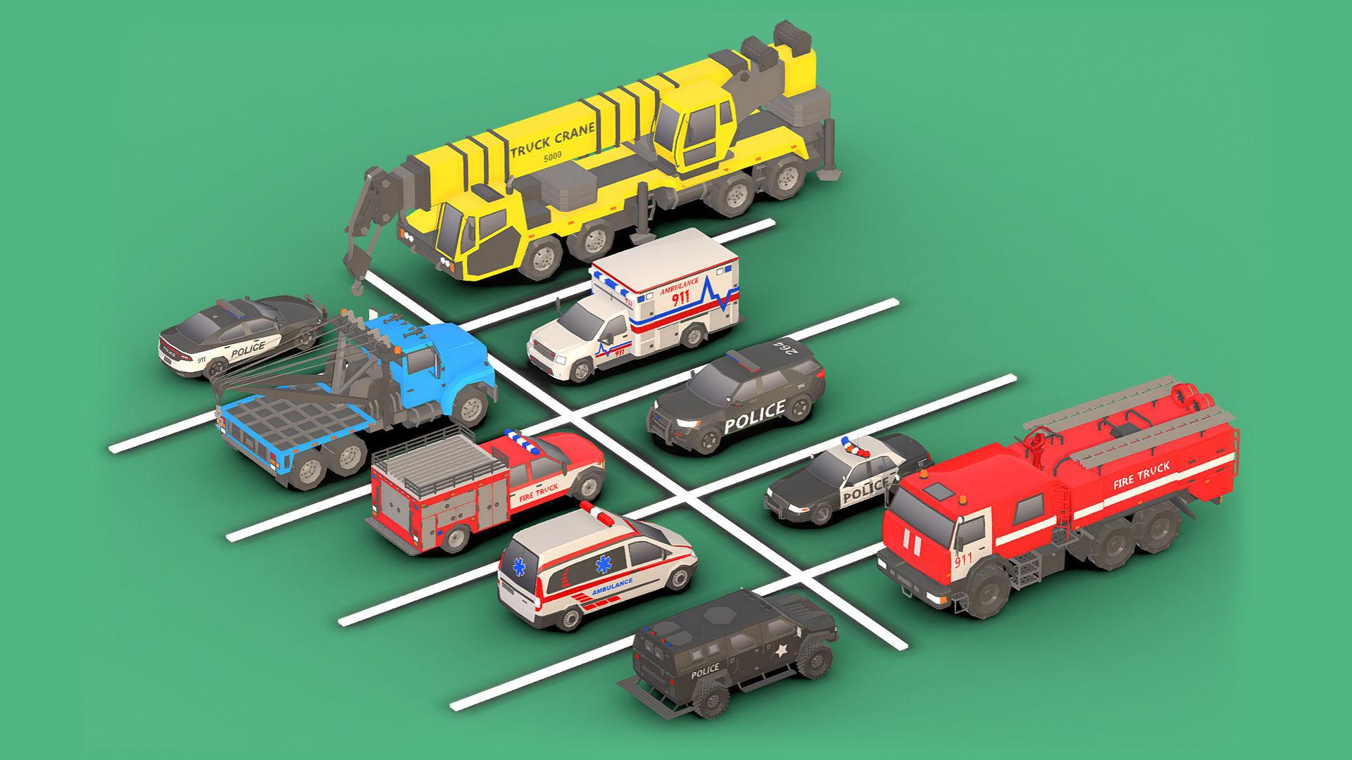 3D model Emergency Vehicles Pack Low- Poly VR / AR / low-poly | CGTrader