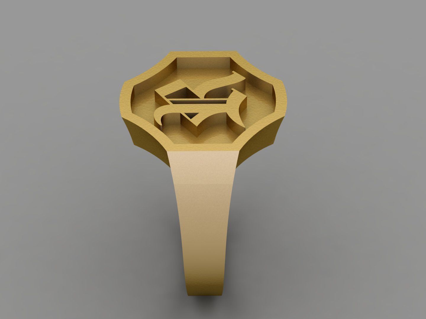 R Letter Classy Solid 14K Gold Name Initial Signet Ring Mens 3D model ...