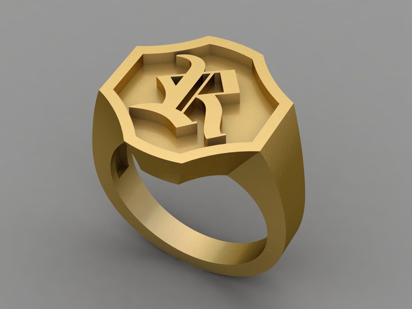 R Letter Classy Solid 14K Gold Name Initial Signet Ring Mens 3D model ...
