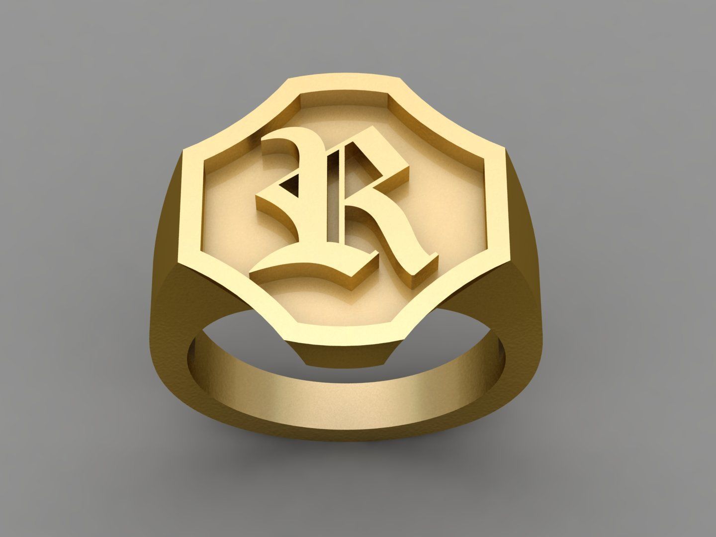 R Letter Classy Solid 14K Gold Name Initial Signet Ring Mens 3D model ...