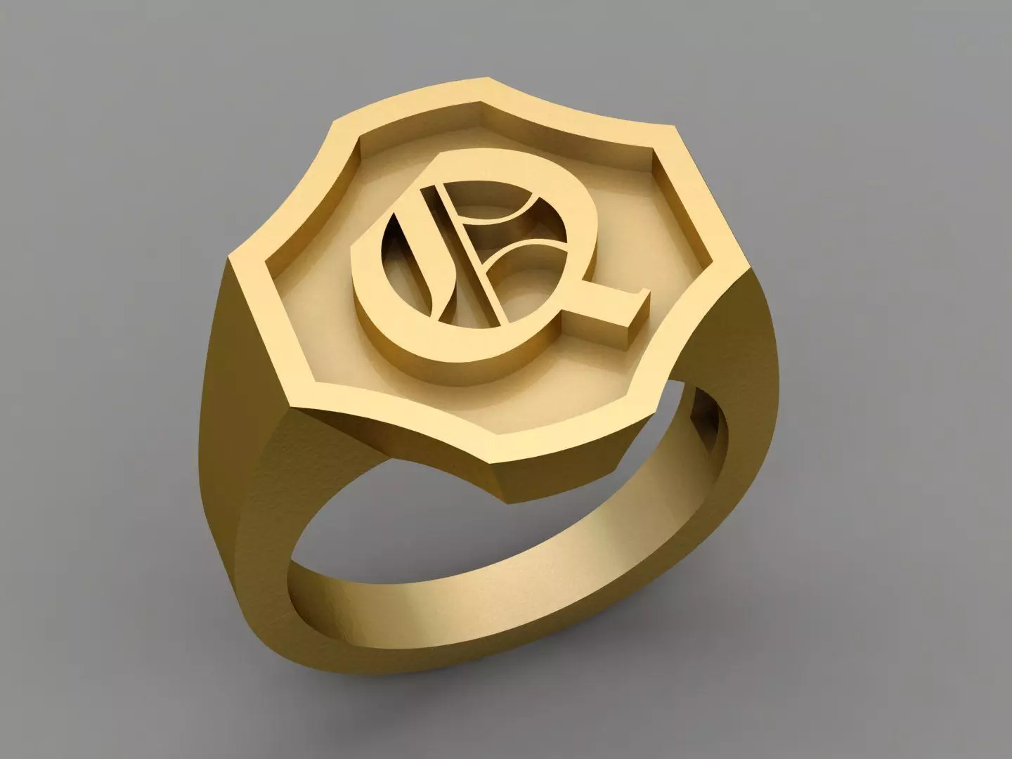 Q Letter Classy Solid 14K Gold Name Initial Signet Ring Mens 3D model ...
