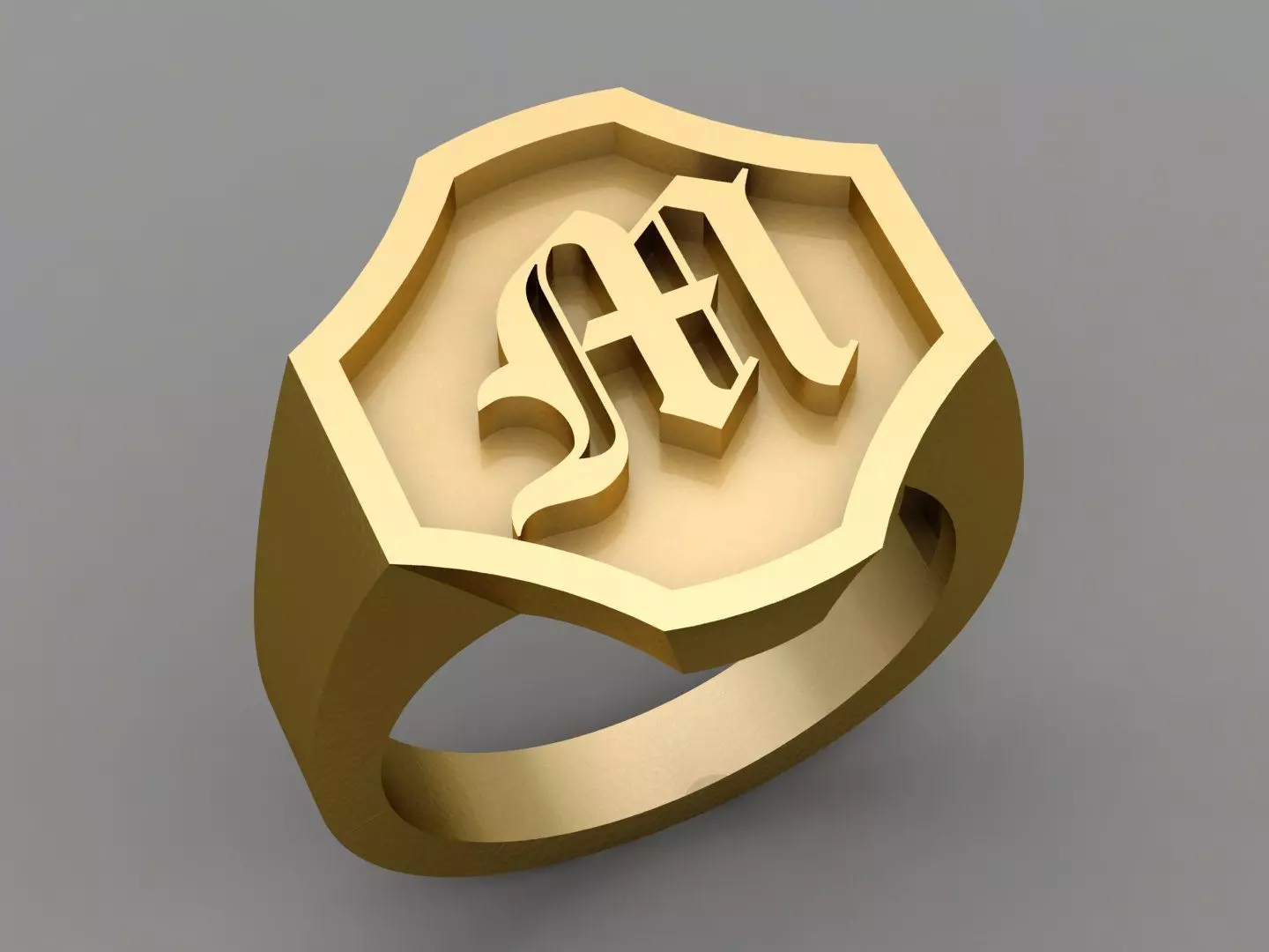 M Letter Classy Solid 14K Gold Name Initial Signet Ring Mens 3D model ...