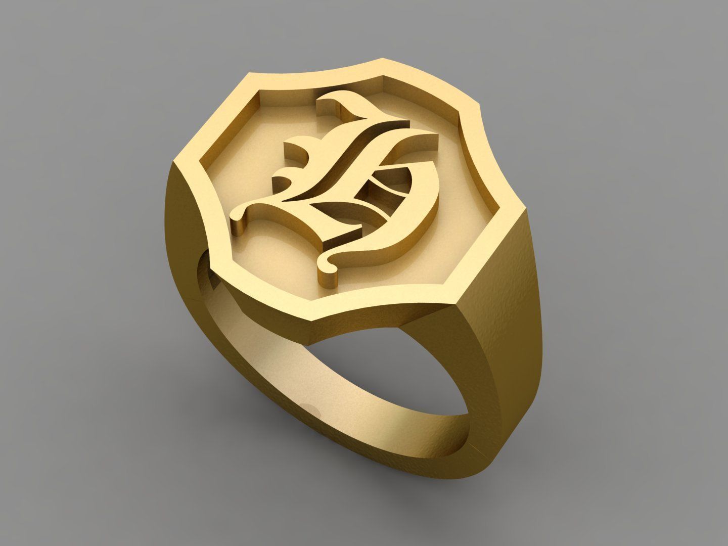 H Letter Classy Solid 14K Gold Name Initial Signet Ring Mens 3D model ...