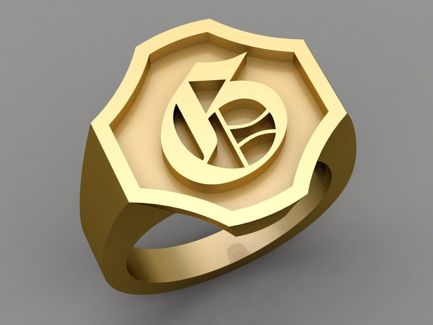 G Letter Classy Solid 14K Gold Name Initial Signet Ring Mens 3D model ...