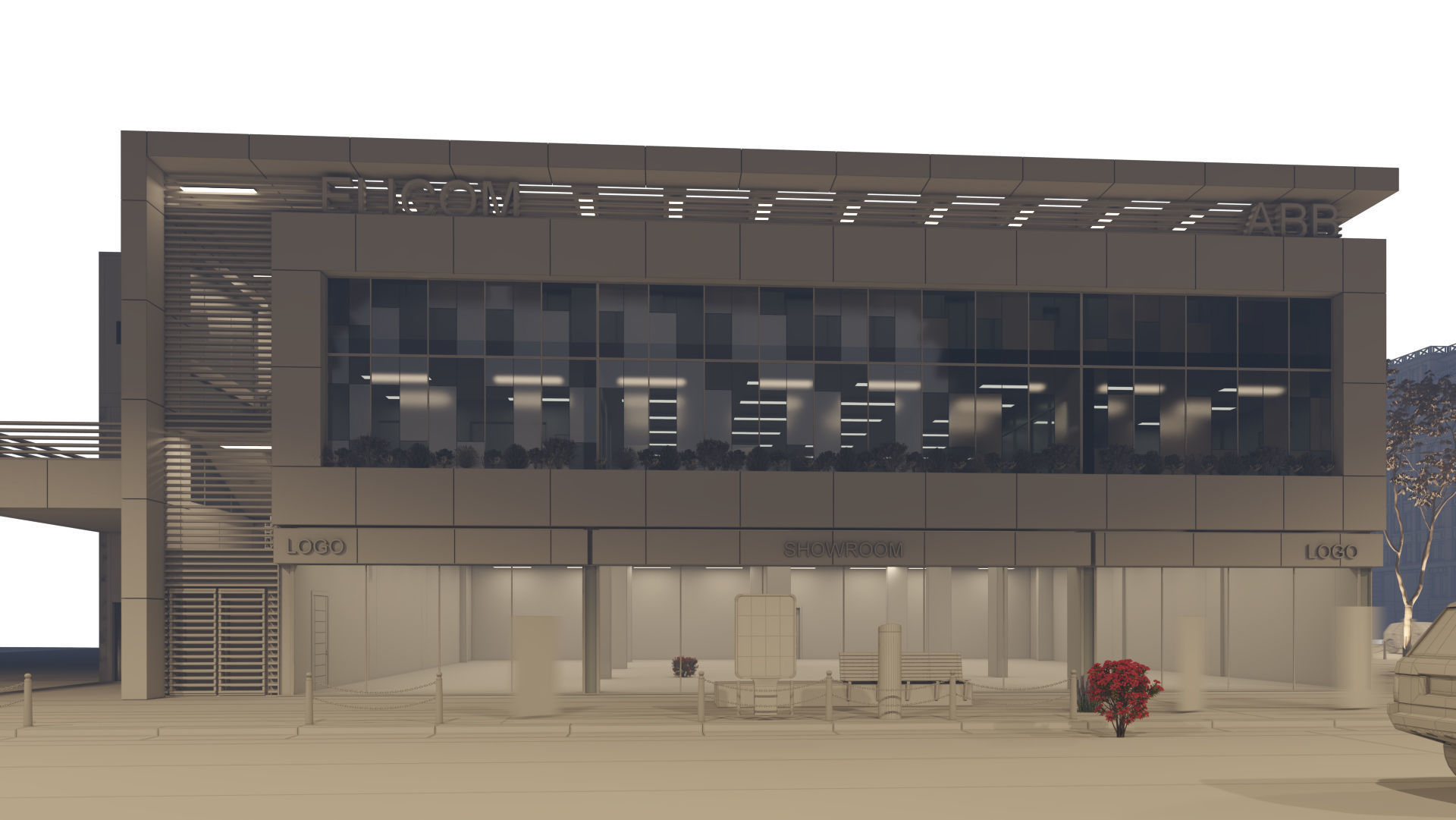 Commercial building 3D exterior Scene 3D model | CGTrader