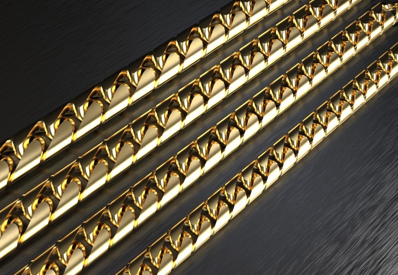 Miami Cuban link Chain Flat And Pattern Sizes pack 3D model 3D ...