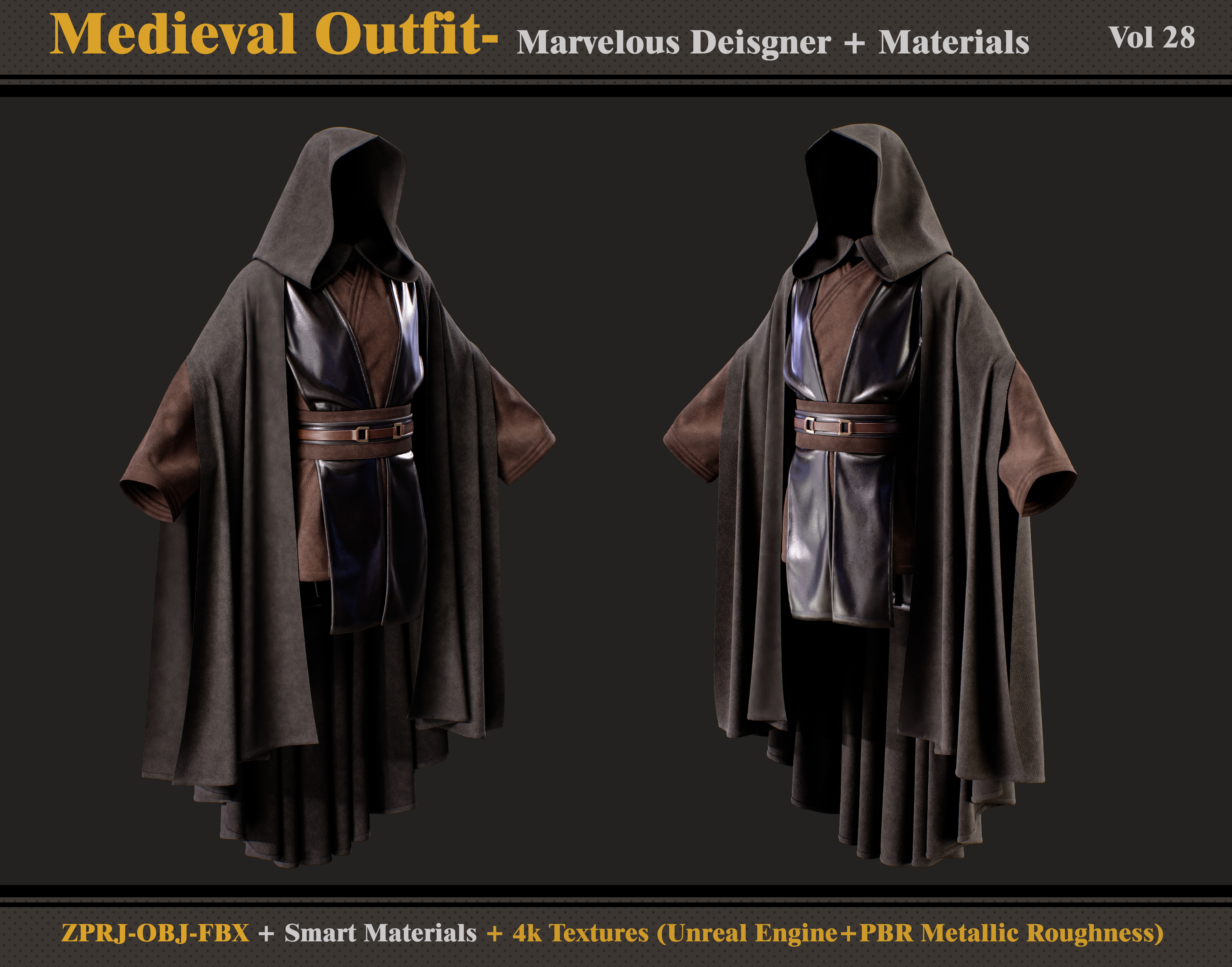 Medieval Outfit-MD-Clo3d - Smart Material - Textures - OBJ - FBX 3D ...