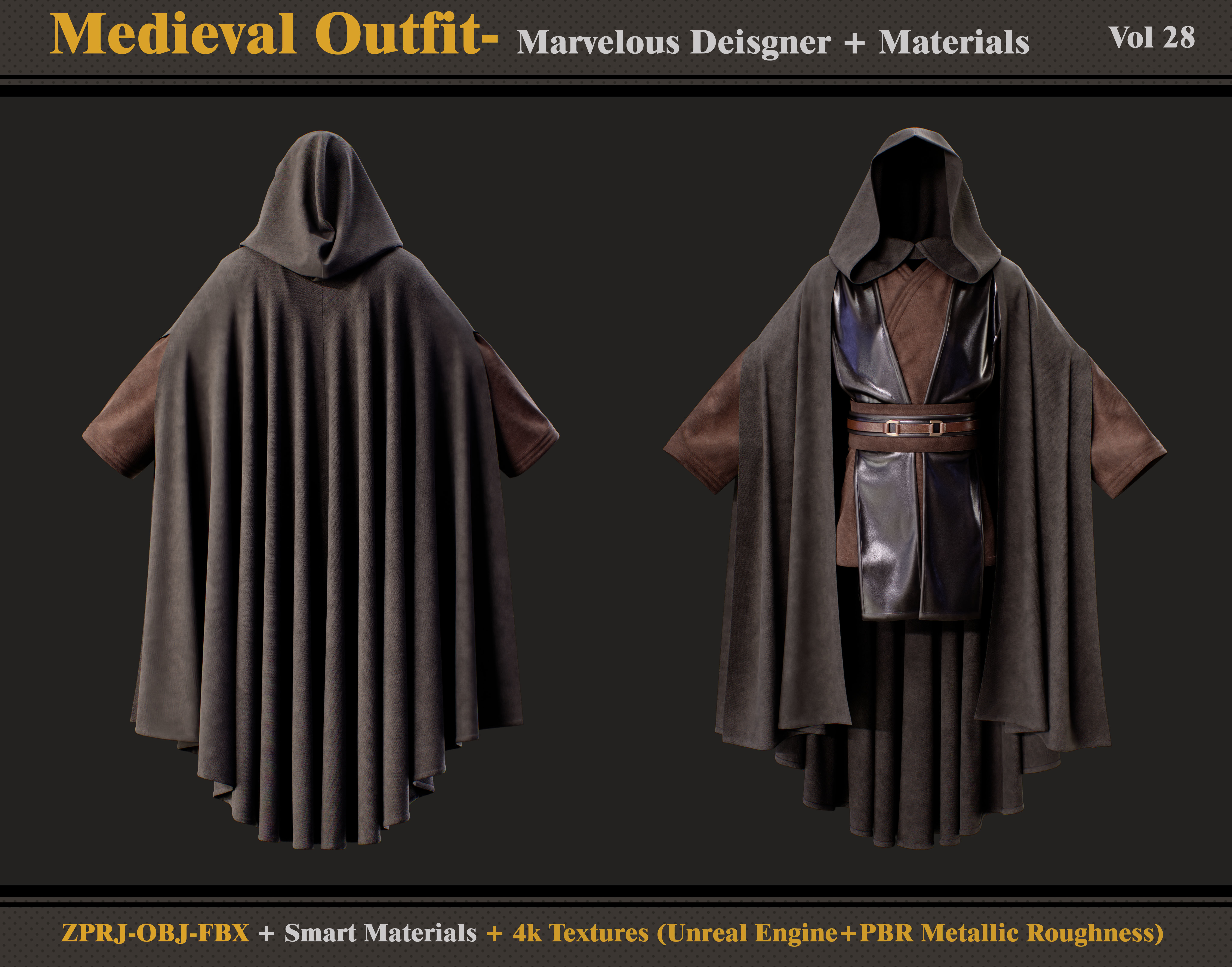 Medieval Outfit-MD-Clo3d - Smart Material - Textures - OBJ - FBX 3D ...