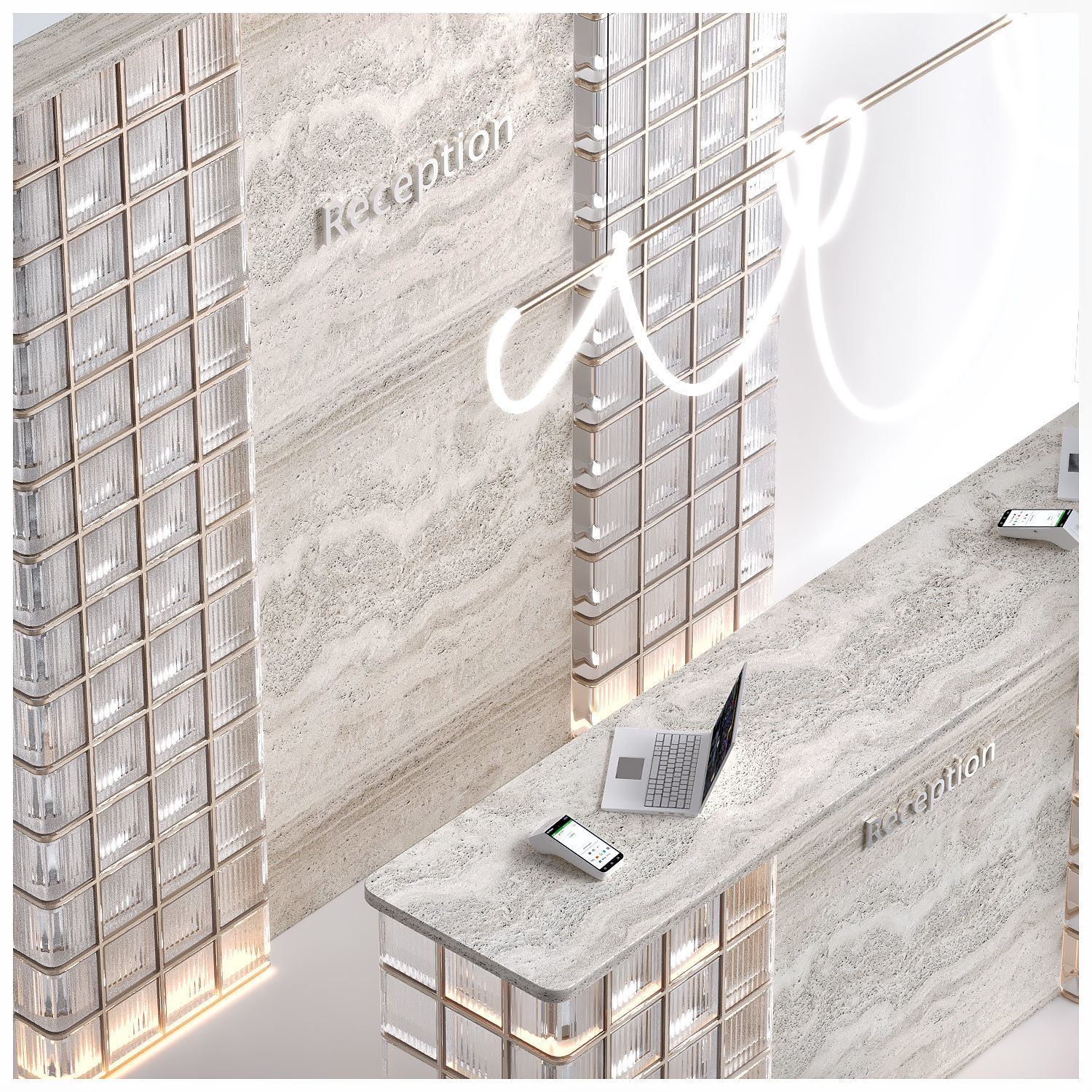 Glass block reception 2 3D model | CGTrader