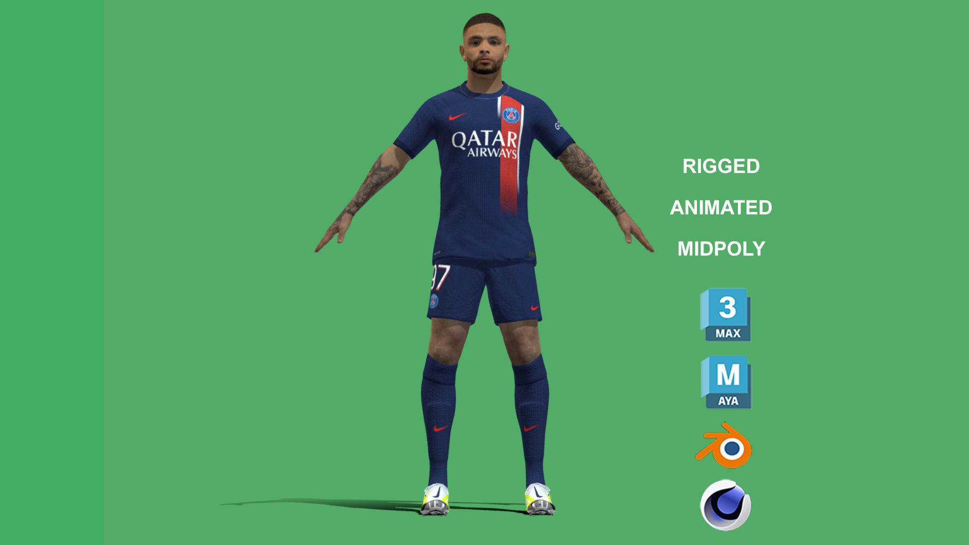 3D Rigged Layvin Kurzawa PSG 2024 3D model animated rigged | CGTrader