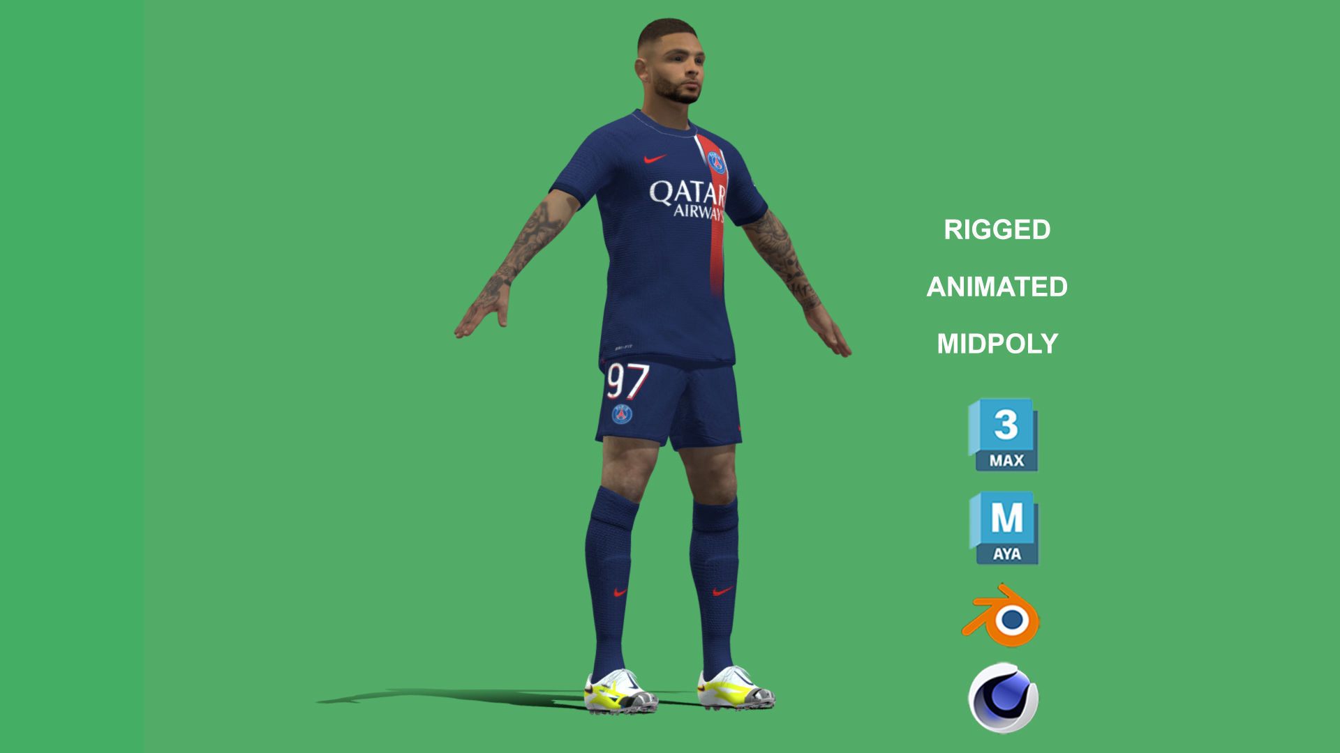 3D Rigged Layvin Kurzawa PSG 2024 3D model animated rigged | CGTrader