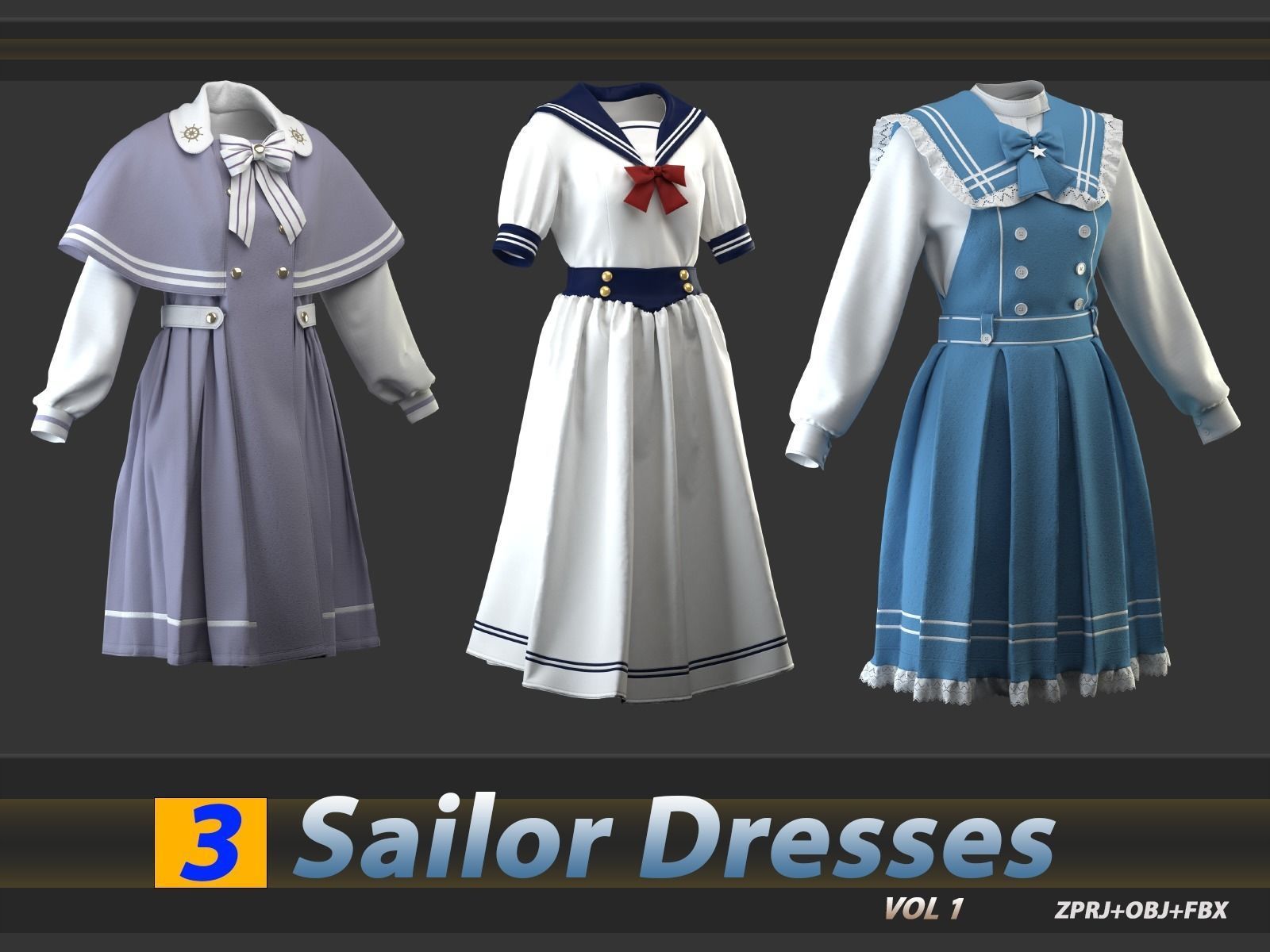 3 Sailor Dresses 3D model | CGTrader