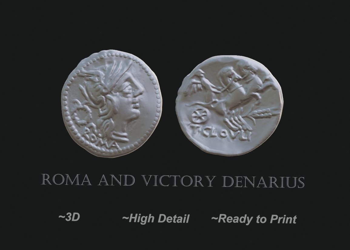 Roma and Victory Silver Denarius Greek Coin 3D model 3D printable ...