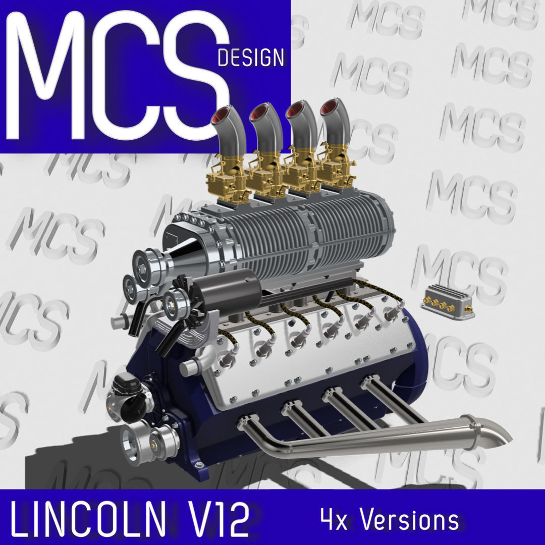Lincoln V12 Engine Complete 4 Versions 3D model 3D printable | CGTrader