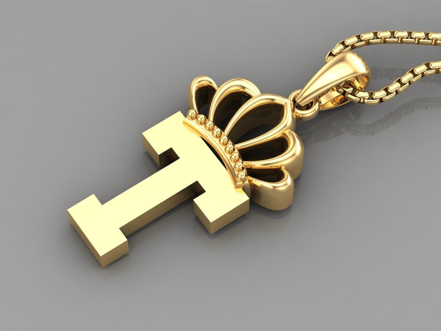 3D model T Crown Letter Initial Pendant in 10kt Yellow Gold Cad Design ...