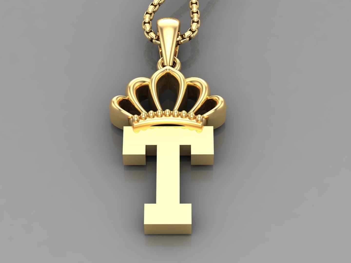 3D model T Crown Letter Initial Pendant in 10kt Yellow Gold Cad Design ...