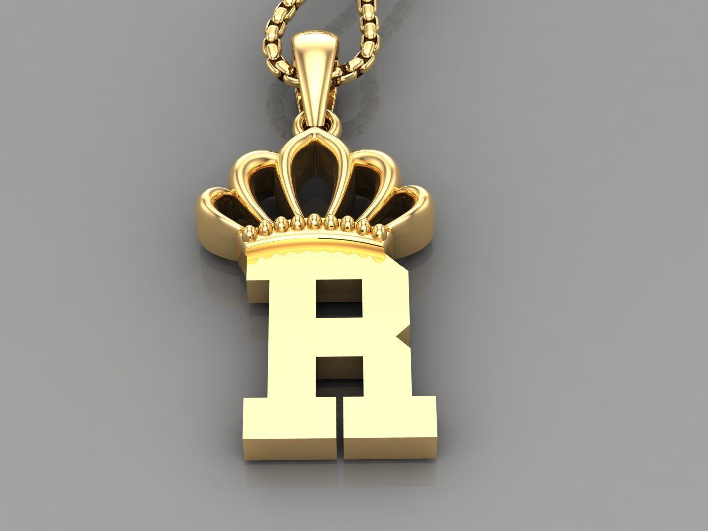 3D model R Crown Letter Initial Pendant in 10kt Yellow Gold Cad Design ...