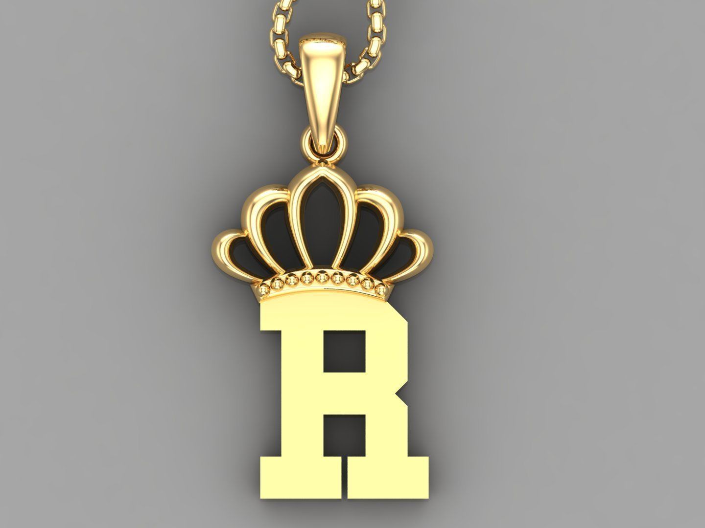 3D model R Crown Letter Initial Pendant in 10kt Yellow Gold Cad Design ...