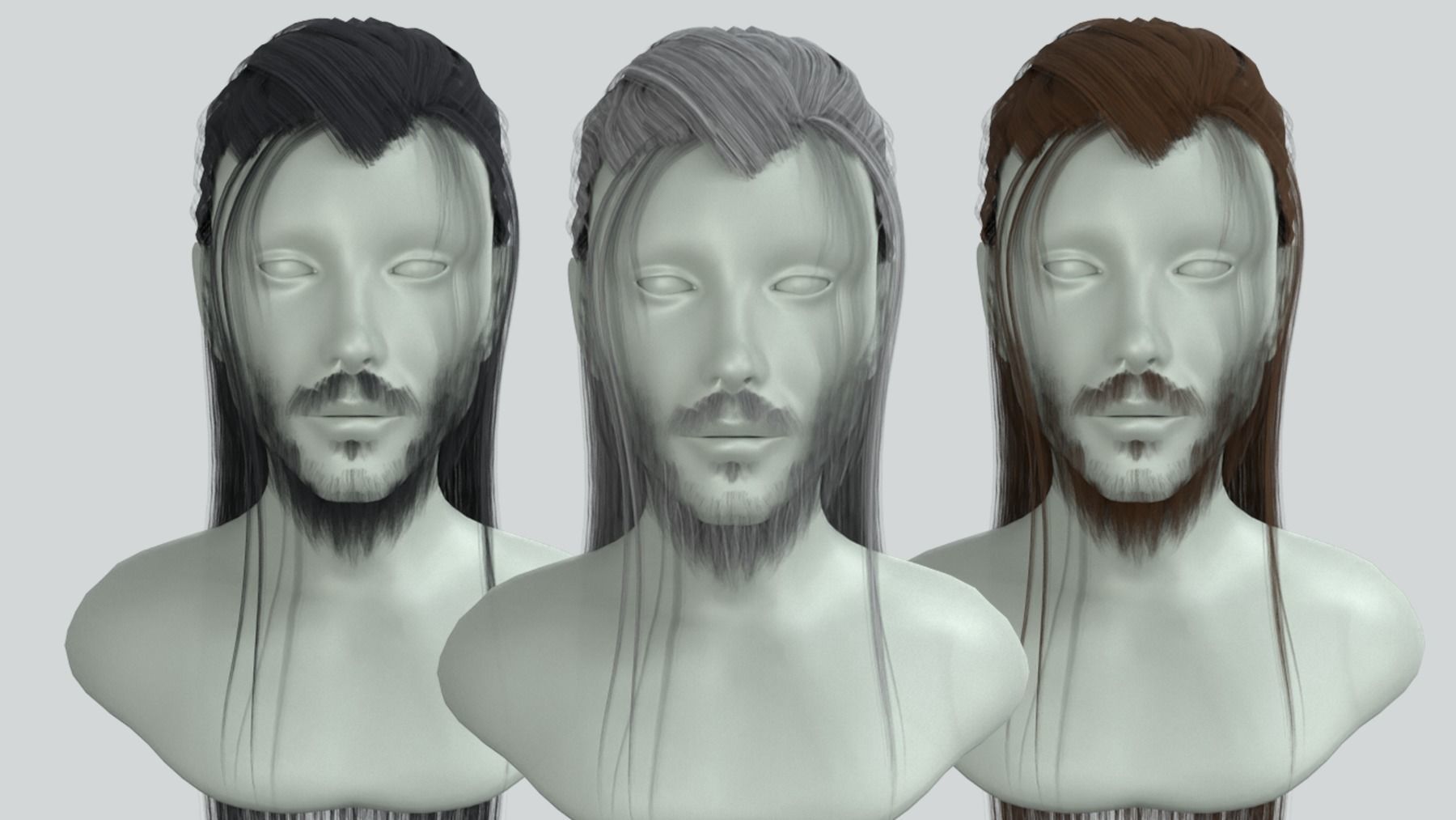 3D model Realtime game ready men warrior hairstyle long male hair beard ...