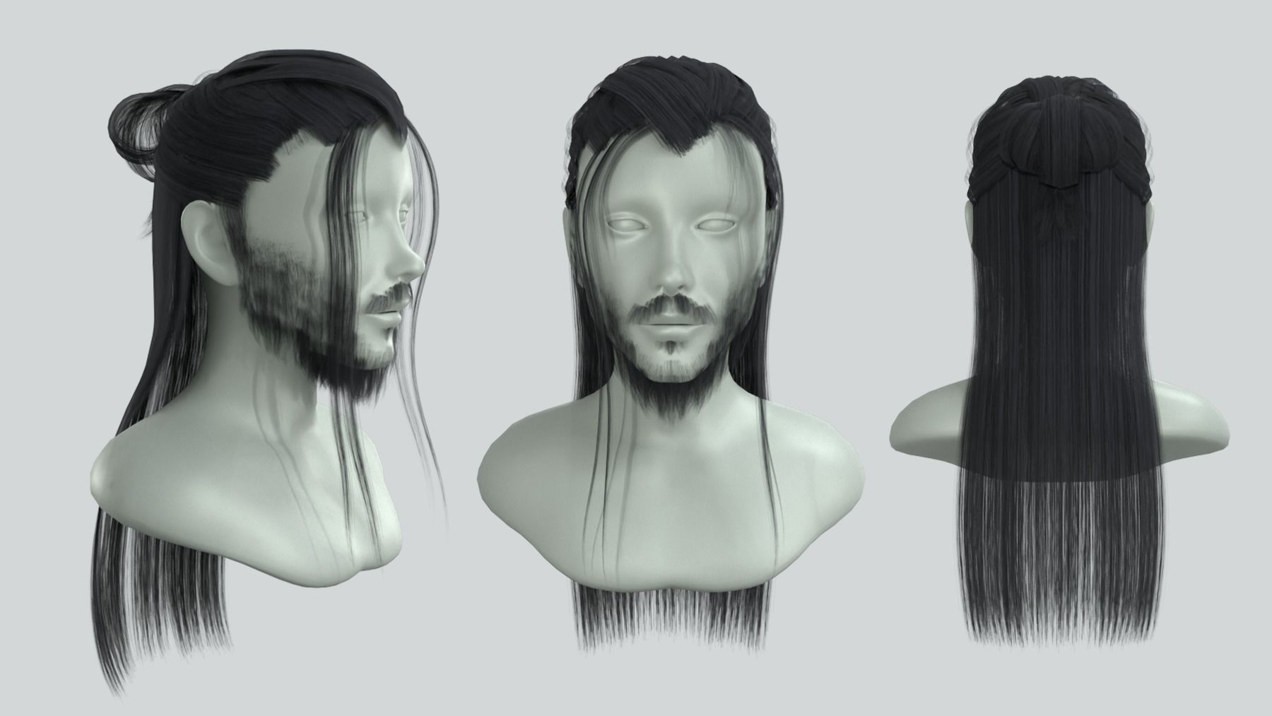 3D model Realtime game ready men warrior hairstyle long male hair beard ...